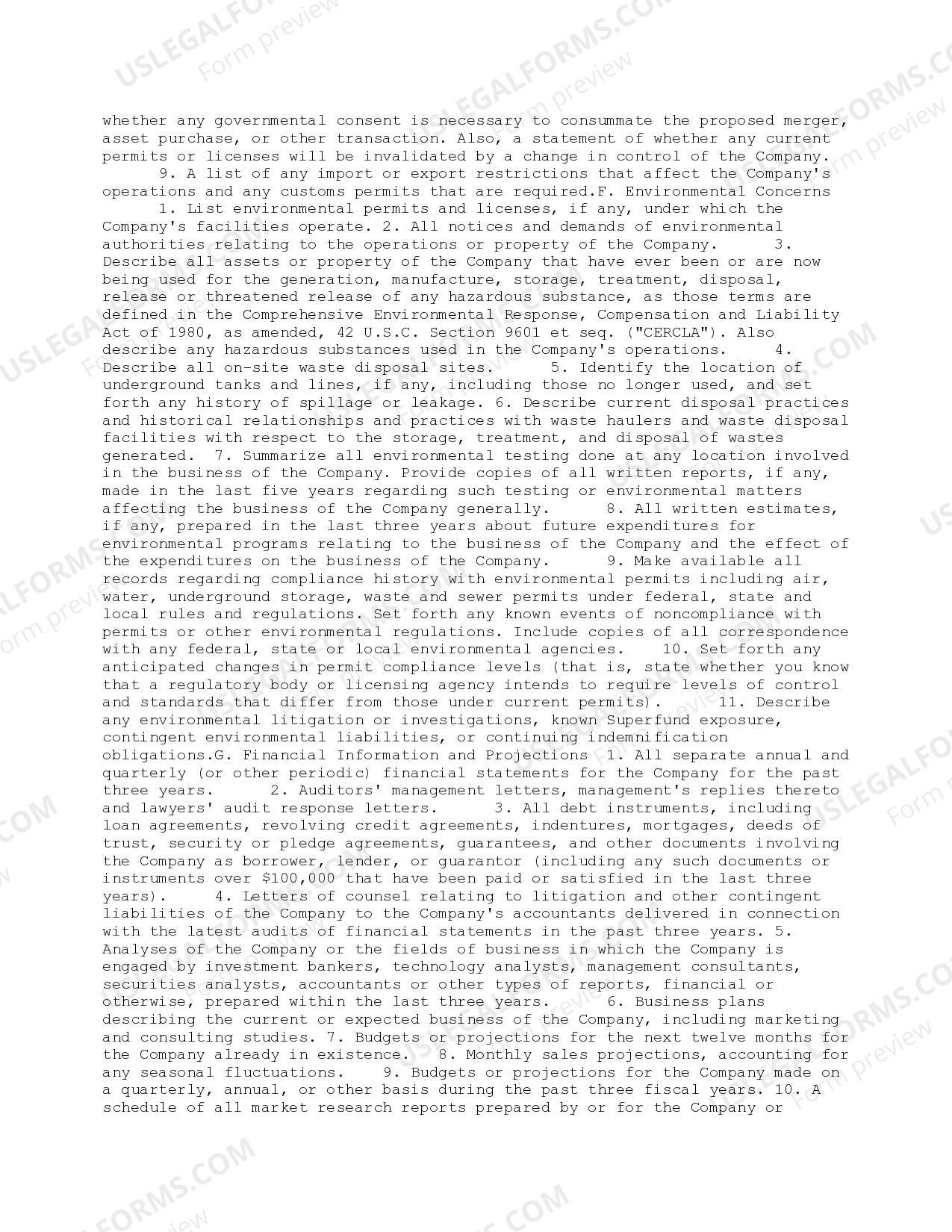 Utah Comprehensive Due Diligence Information Request List ...