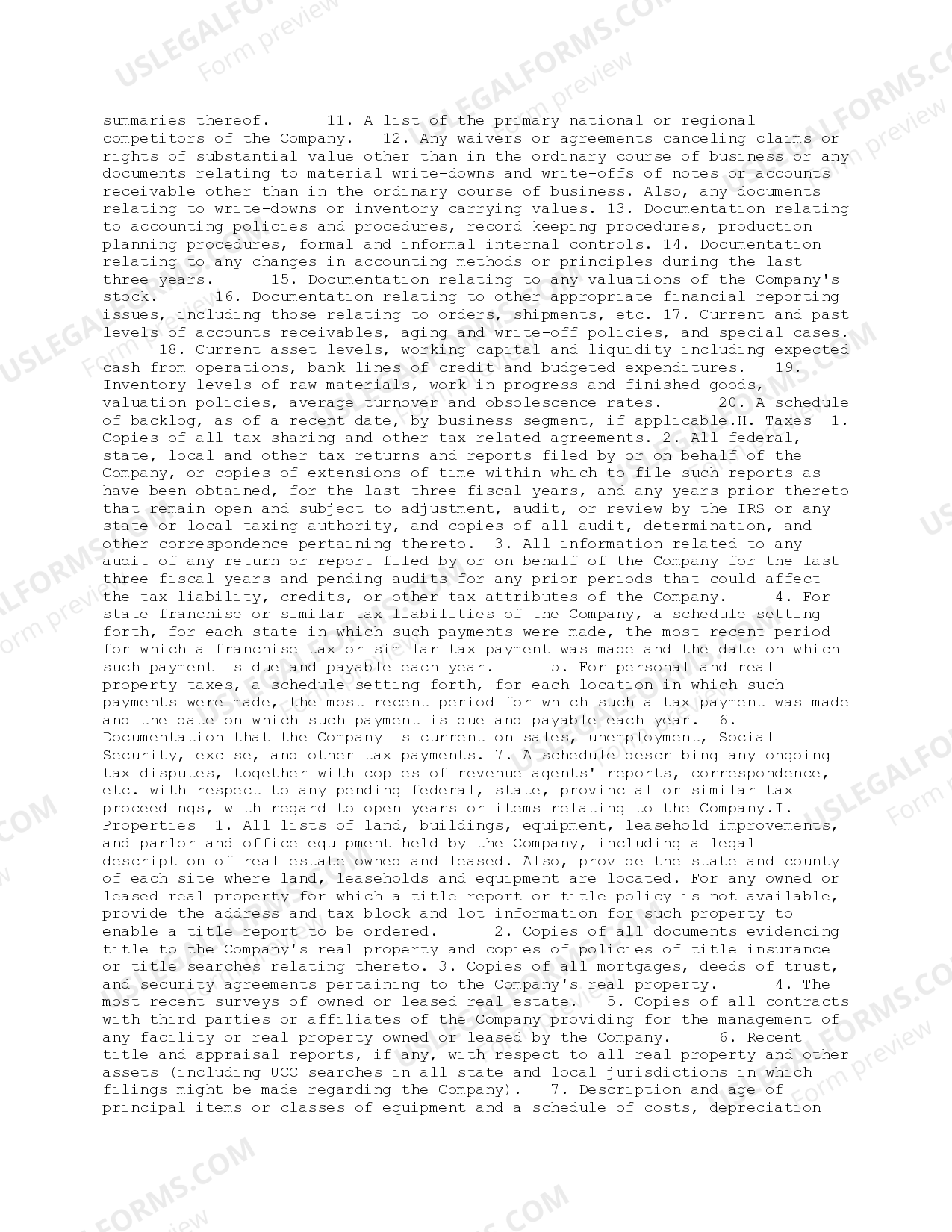 Illinois Comprehensive Due Diligence Information Request List ...