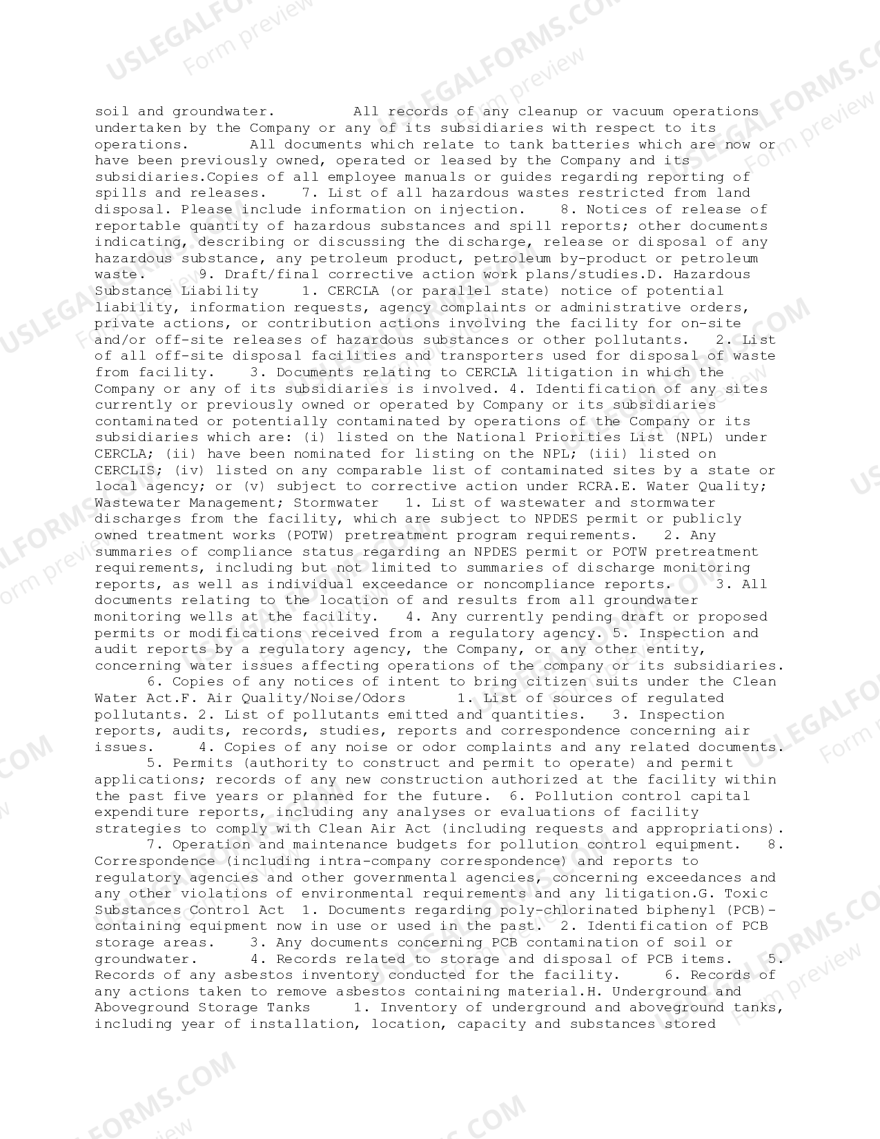 Illinois Environmental Matters Document Request List | US Legal Forms