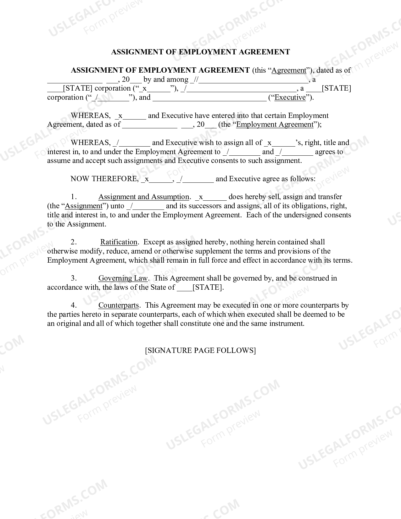 Assignment of Employment Agreement | US Legal Forms