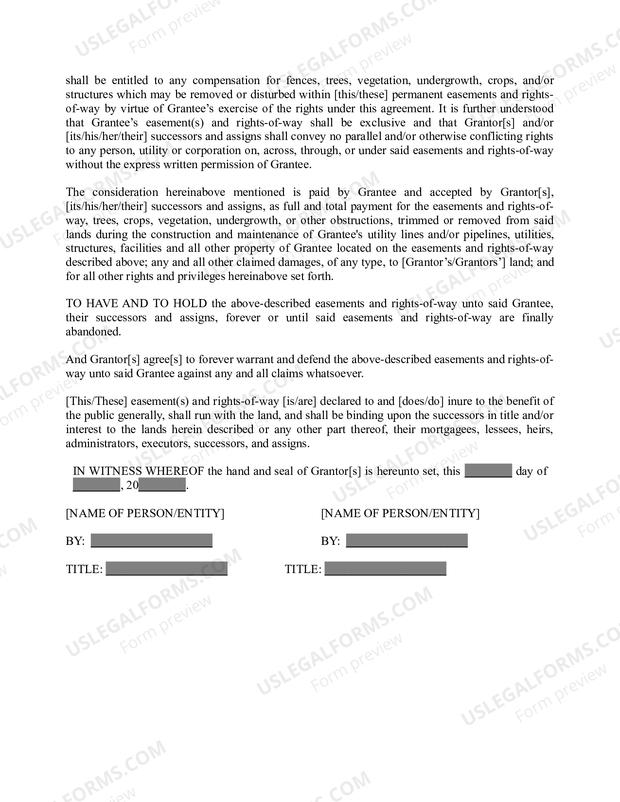 Utility Easement and Right of Way | US Legal Forms