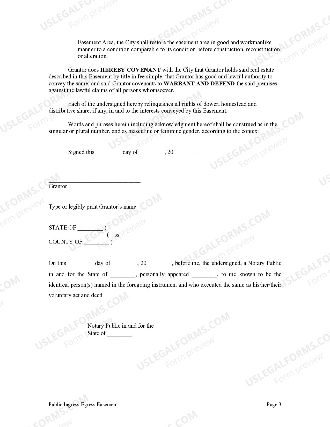 Public Ingress-Egress Easement | US Legal Forms