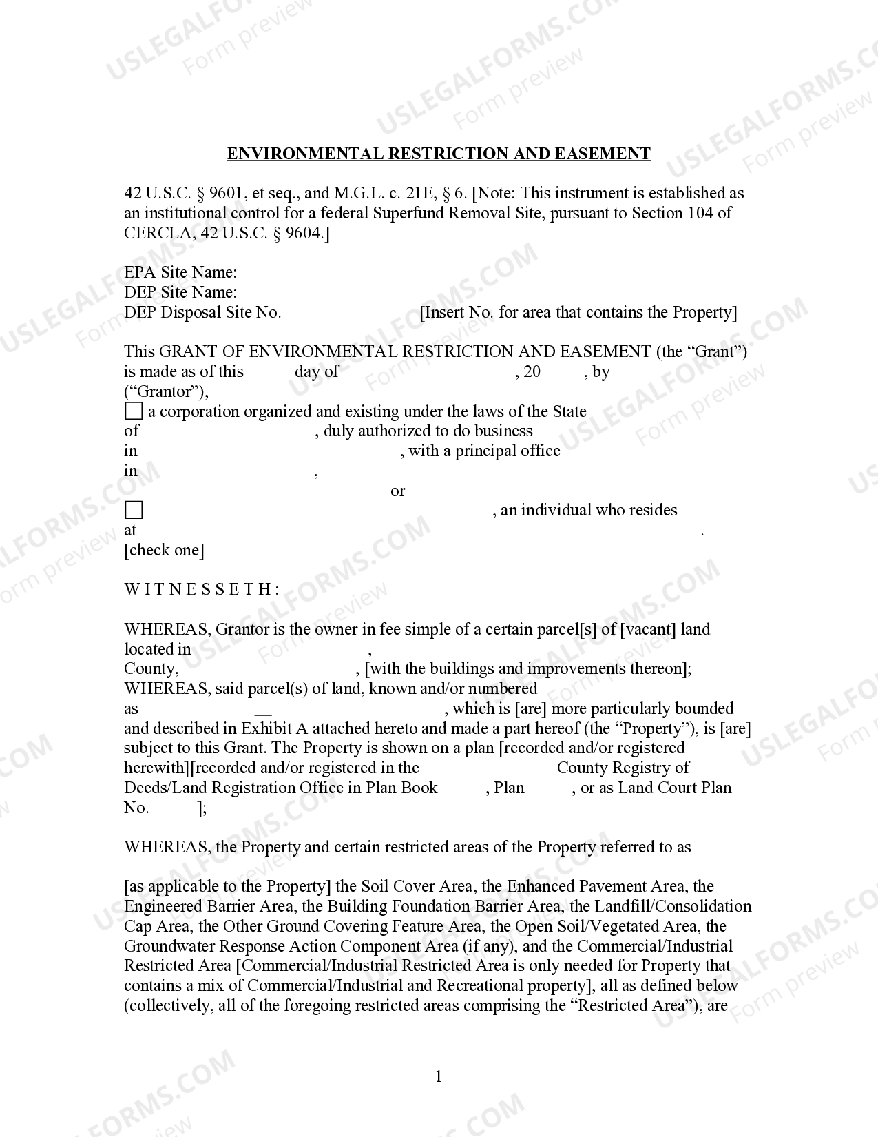 Environmental Restriction Easement - Restriction Easement | US Legal Forms