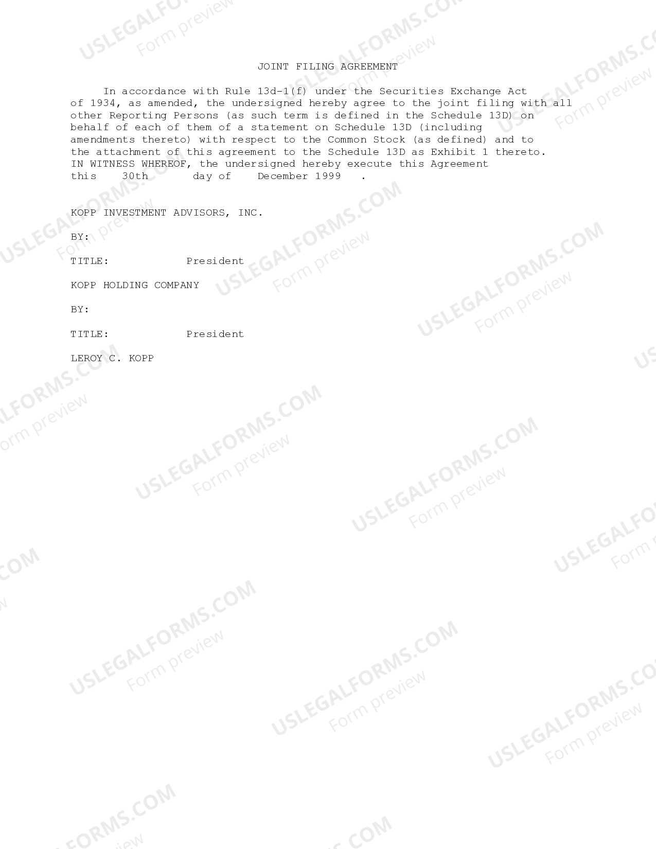 Joint Filing Agreement - Joint Agreement Document | US Legal Forms