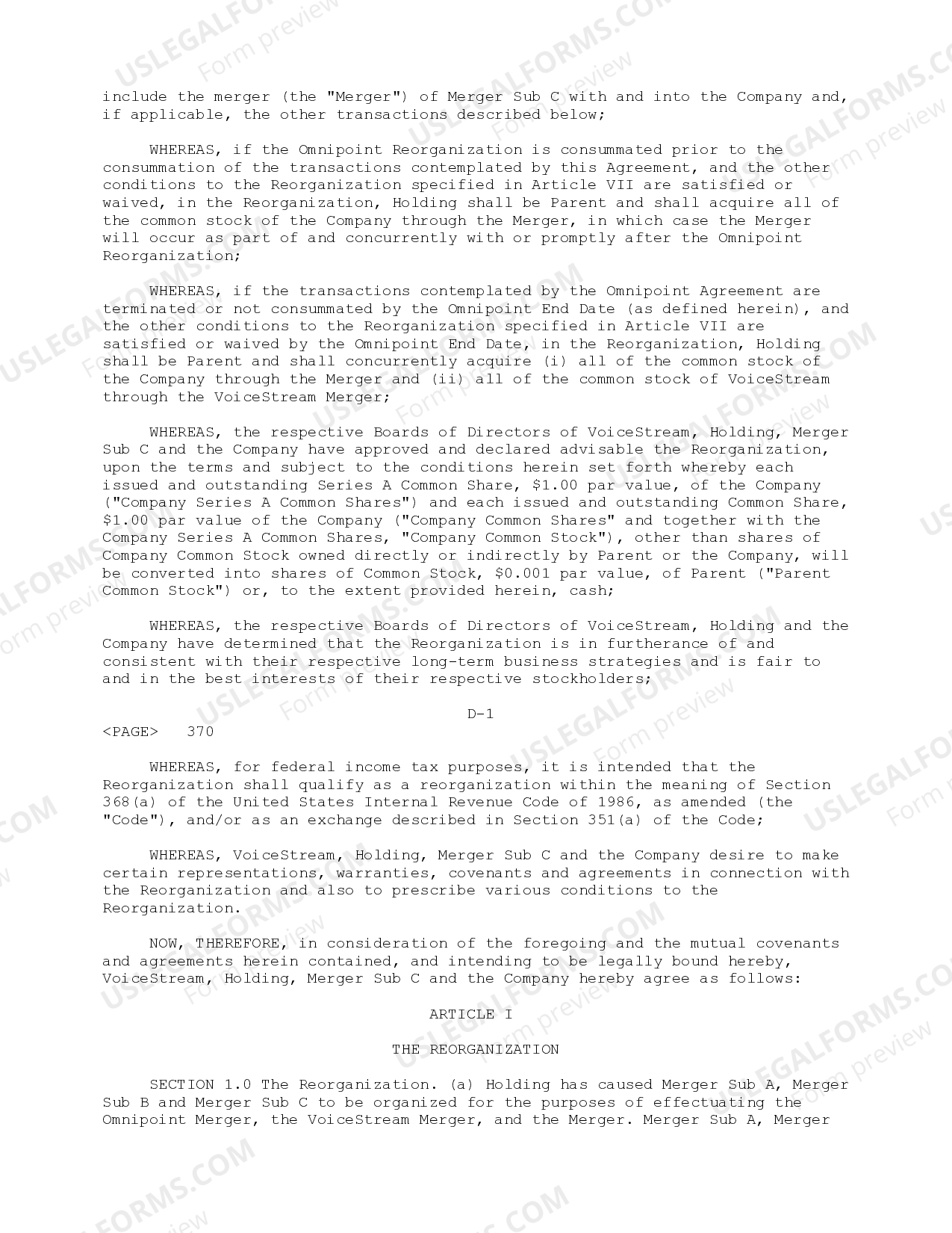 Plan of Reorganization among Voicestream Wireless Corp. - Holding ...