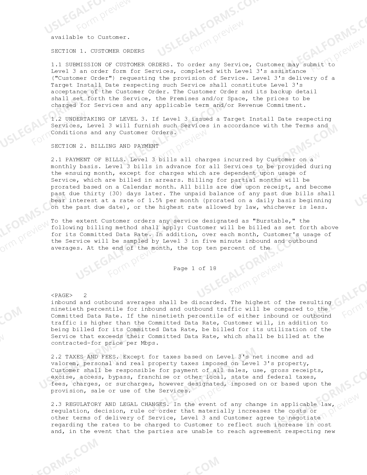 Private Line Service Level Agreement | US Legal Forms