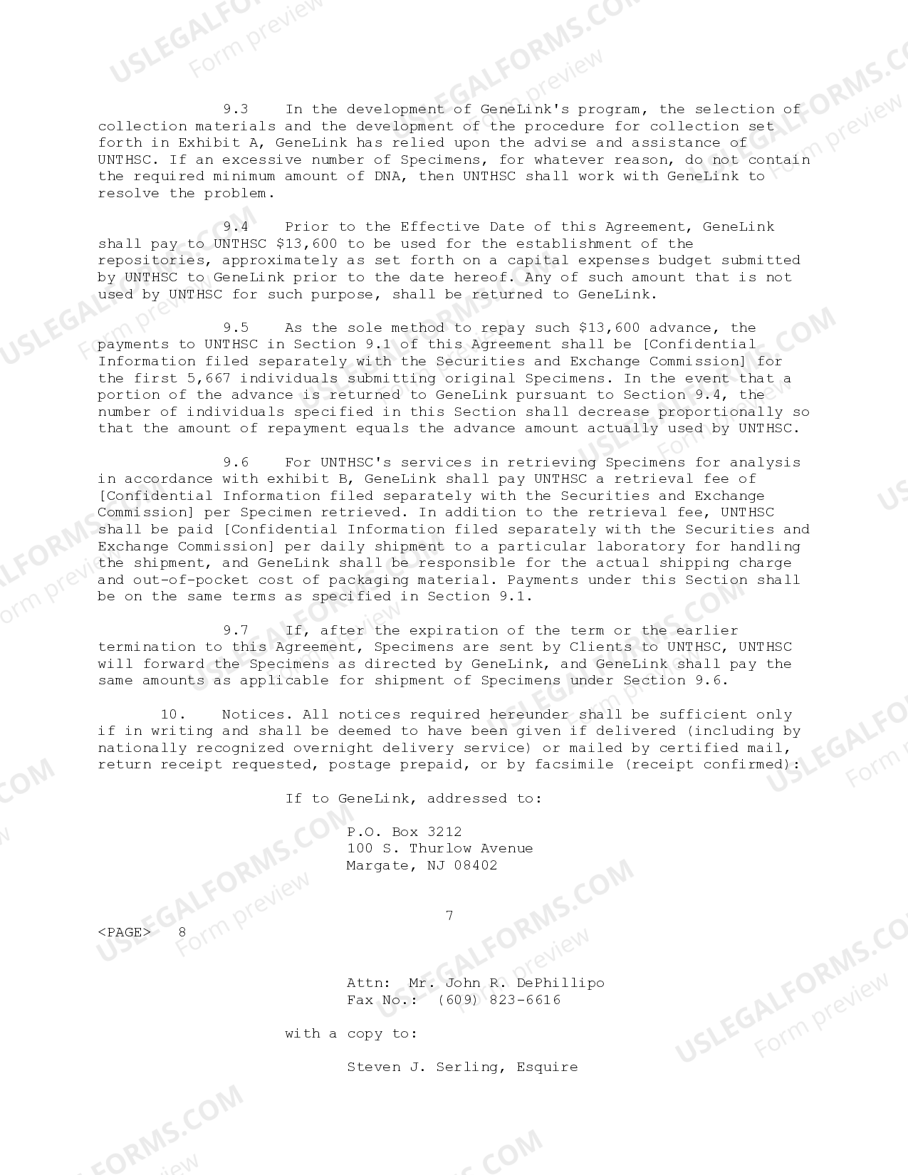 Specimen Repository Agreement | US Legal Forms