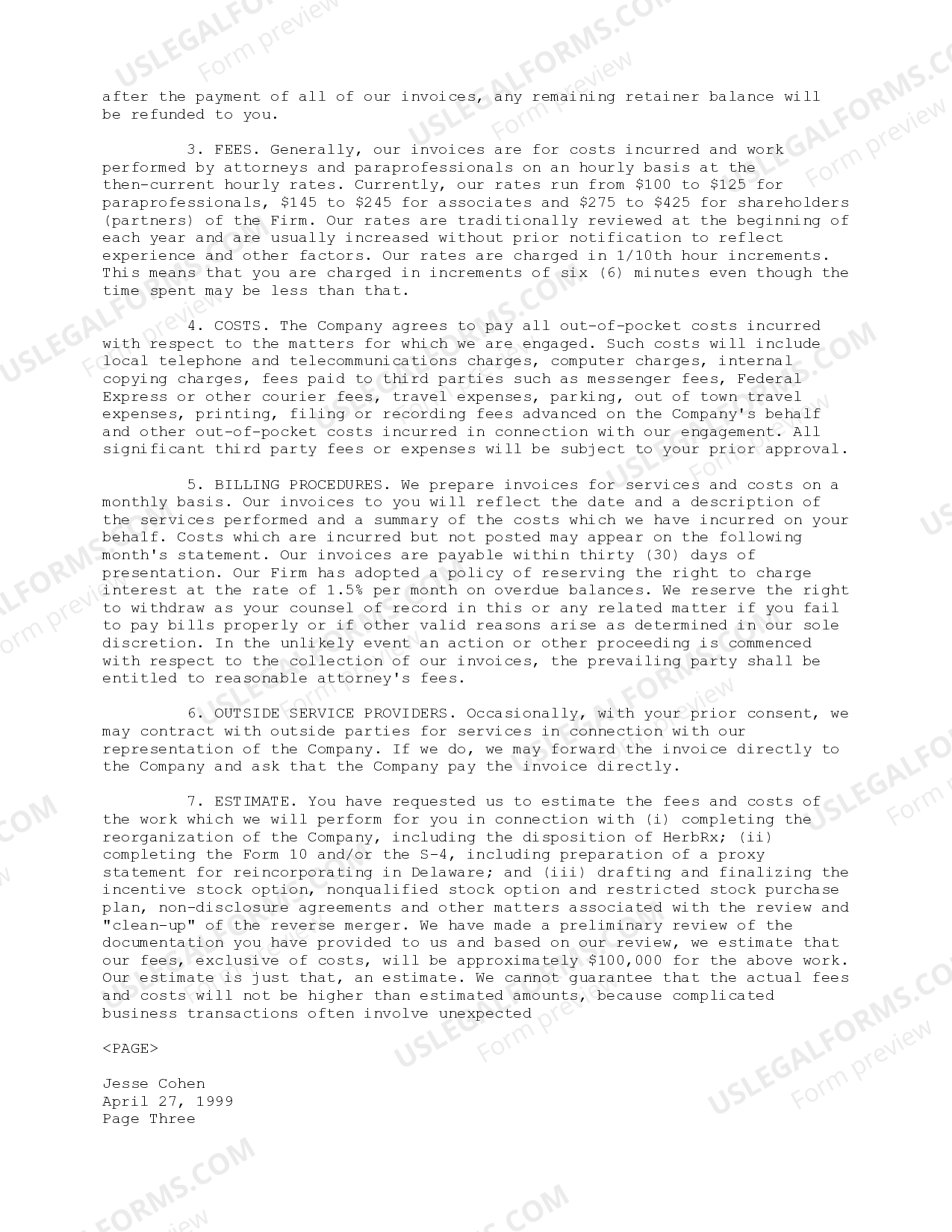 Simple Fee Agreement Form | US Legal Forms