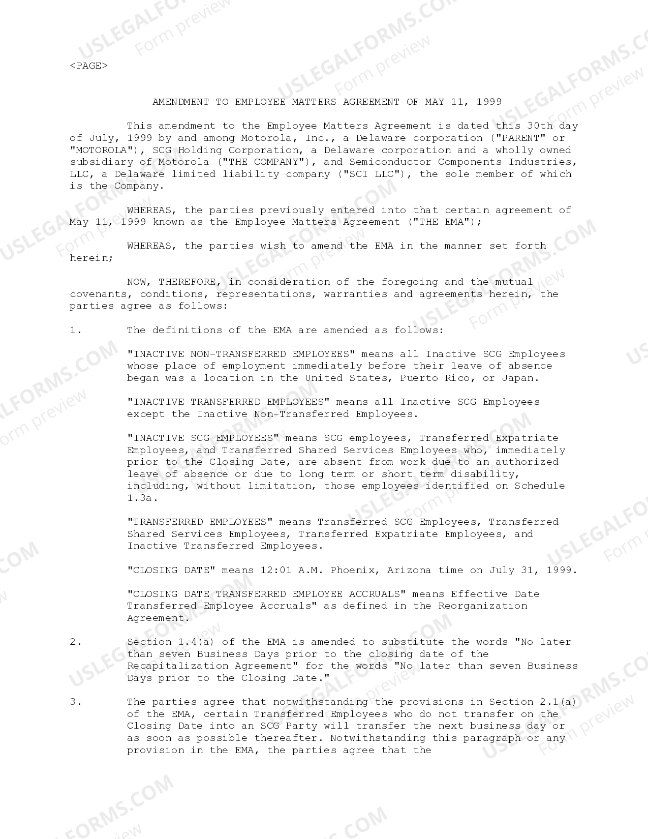 Employee Matters Agreement Form Template | US Legal Forms