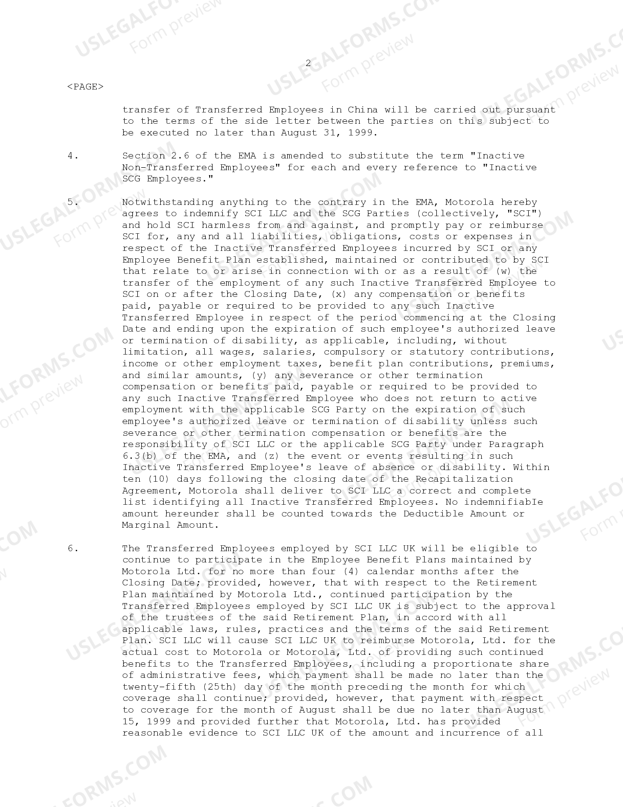 Amendment to Employee Matters Agreement - Amendment Employee | US Legal ...