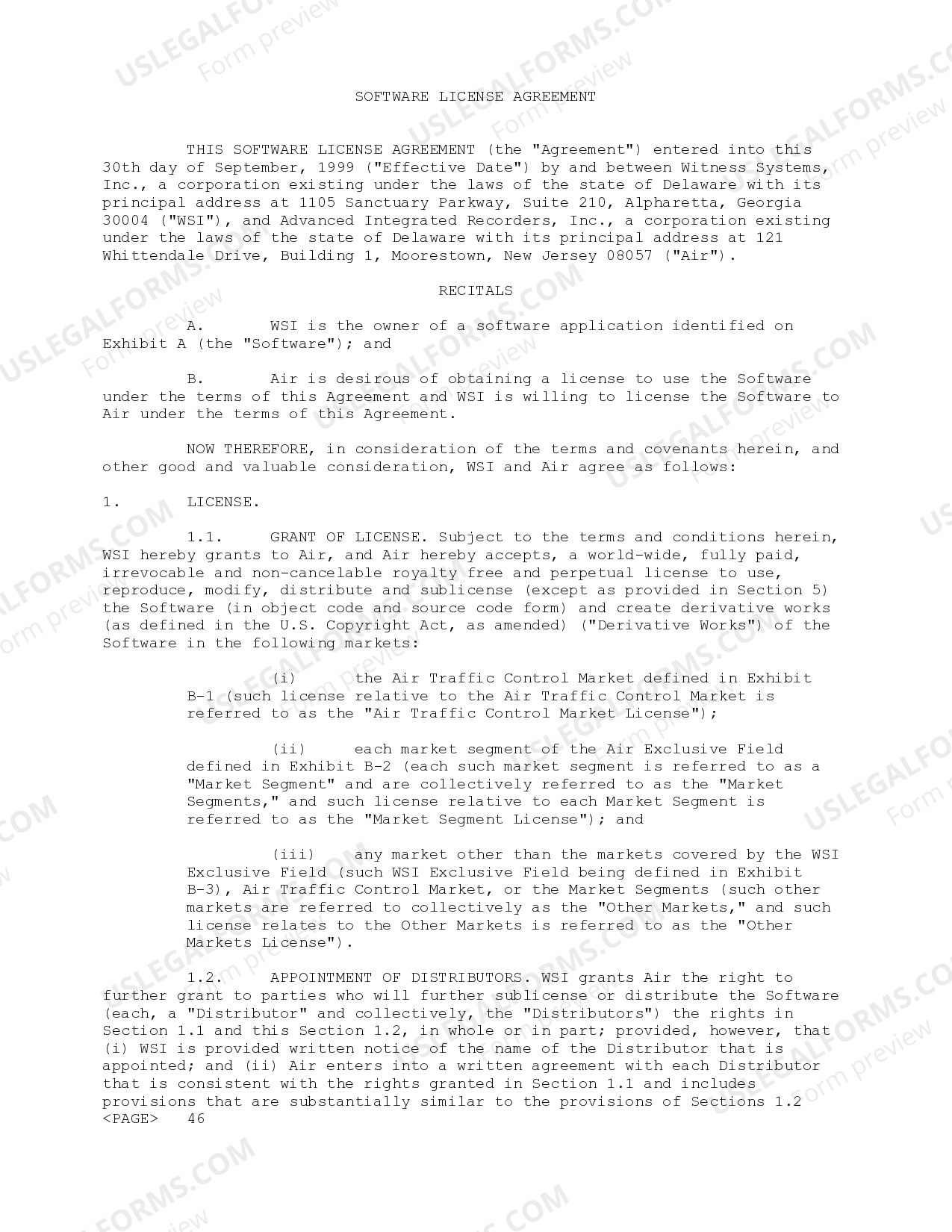 Software License Agreement between Witness Systems, Inc. and Advanced ...
