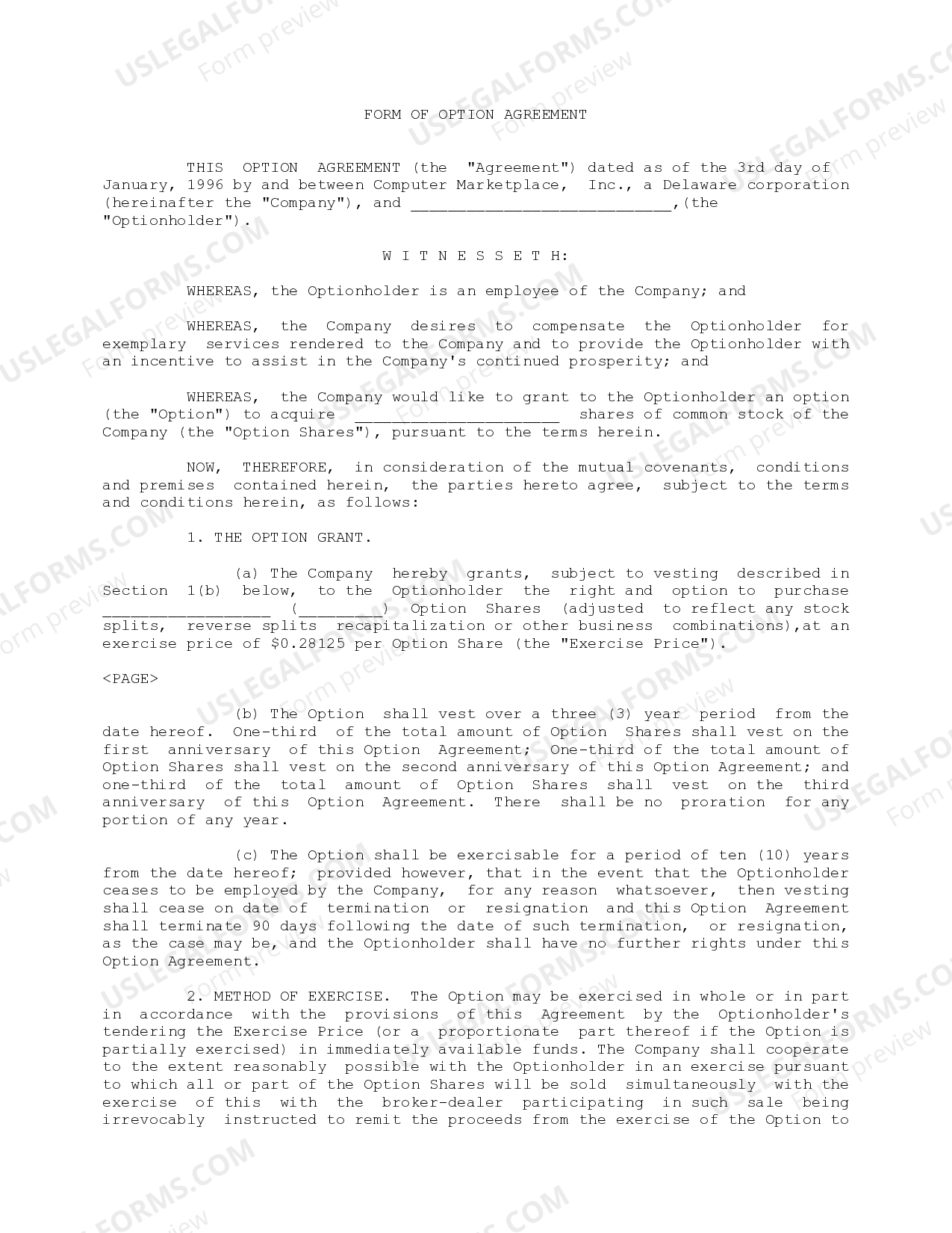 Option Agreement - Option Agreement | US Legal Forms