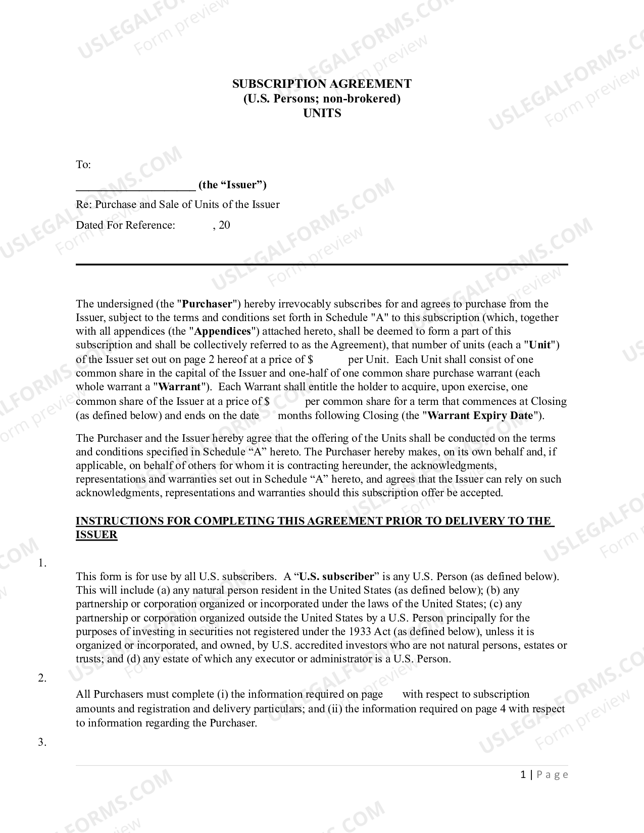 Subscription Agreement | US Legal Forms