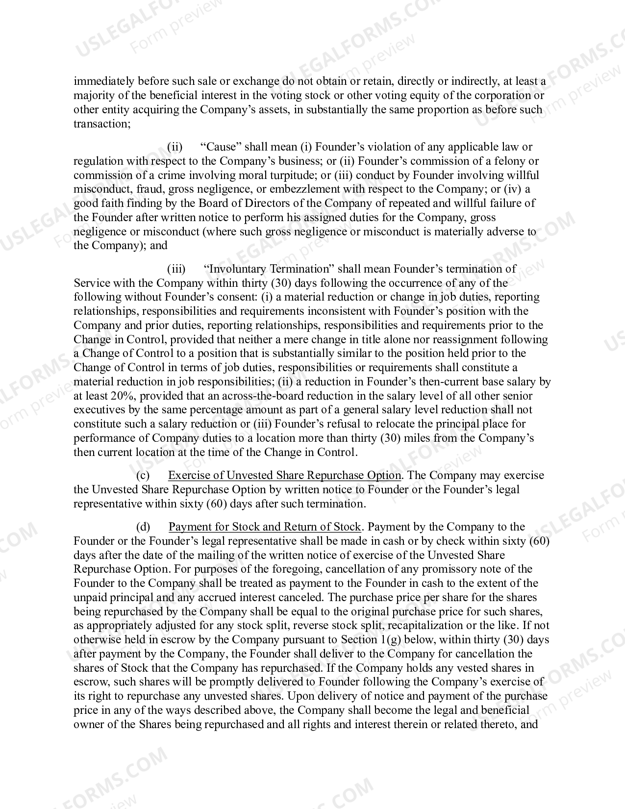 Founder's Vesting Agreement | US Legal Forms