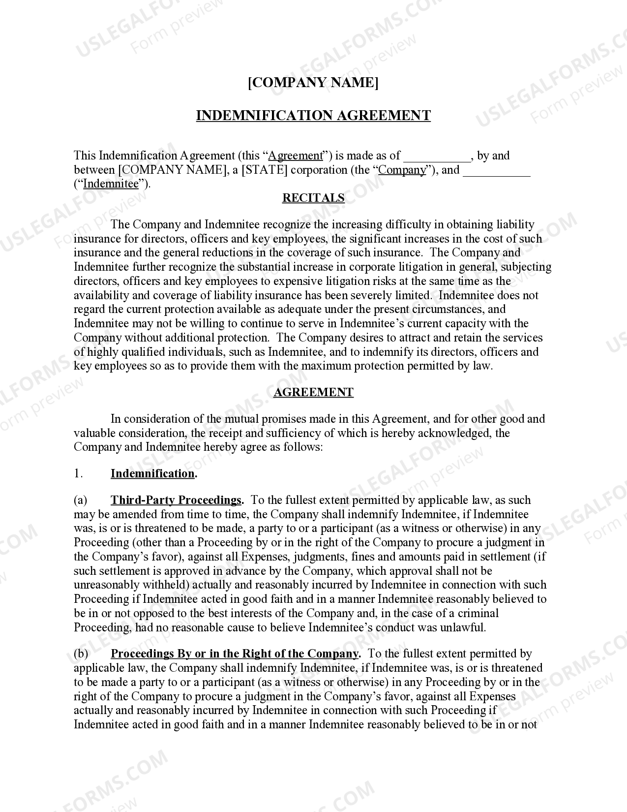Indemnification Agreement | US Legal Forms