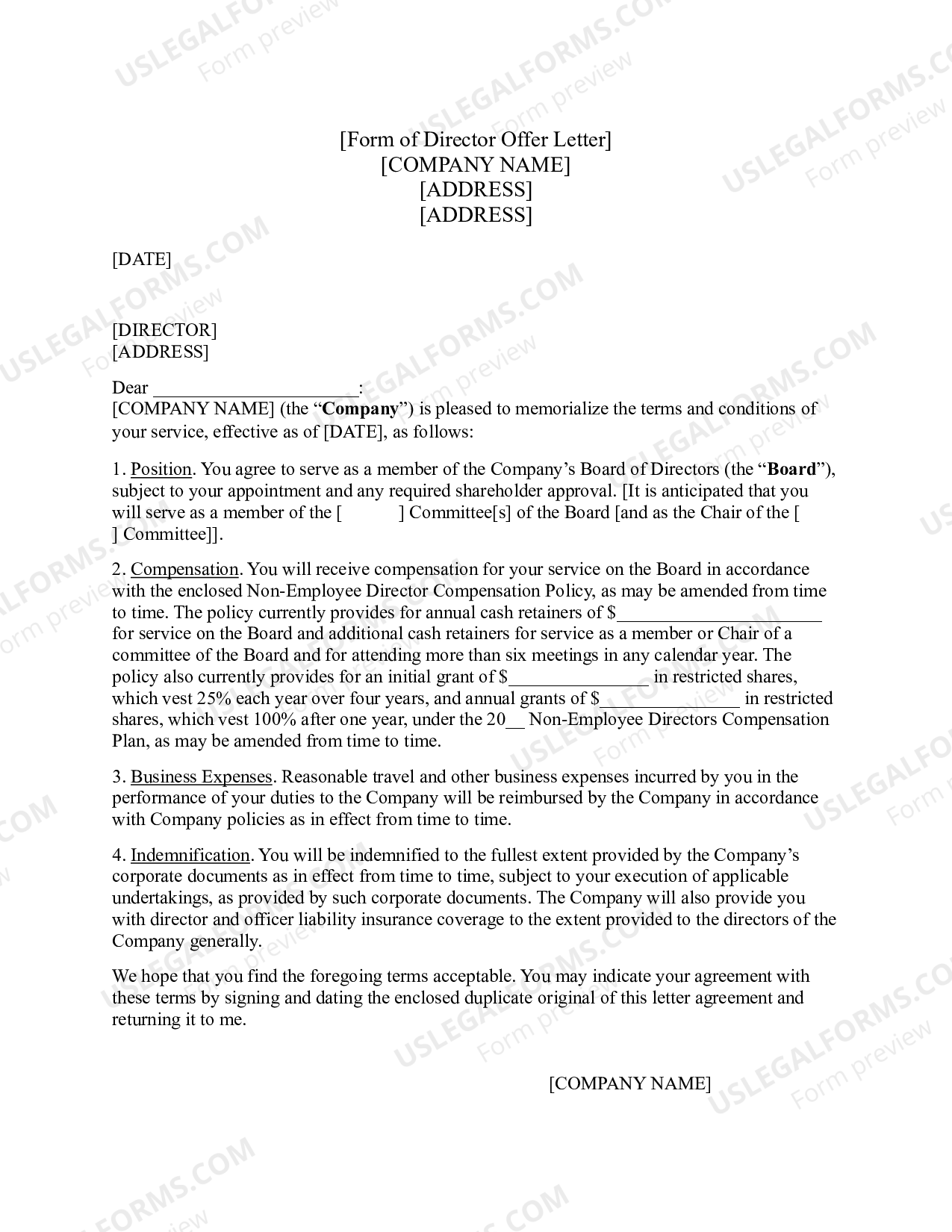 Director Offer Letter | US Legal Forms