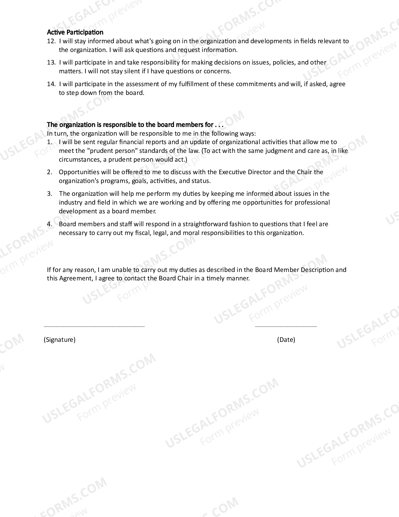 Board Member Agreement | US Legal Forms