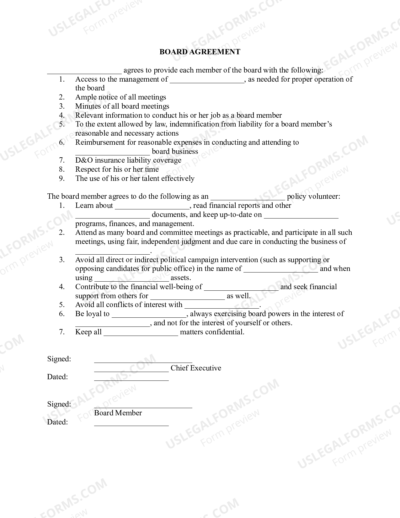 Board Member Agreement | US Legal Forms