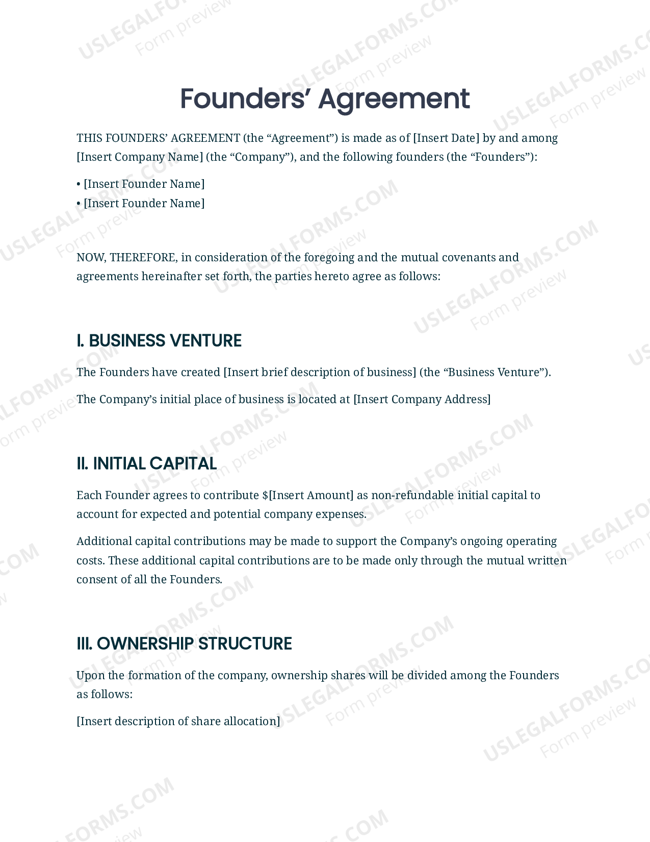 Founders Agreement | US Legal Forms