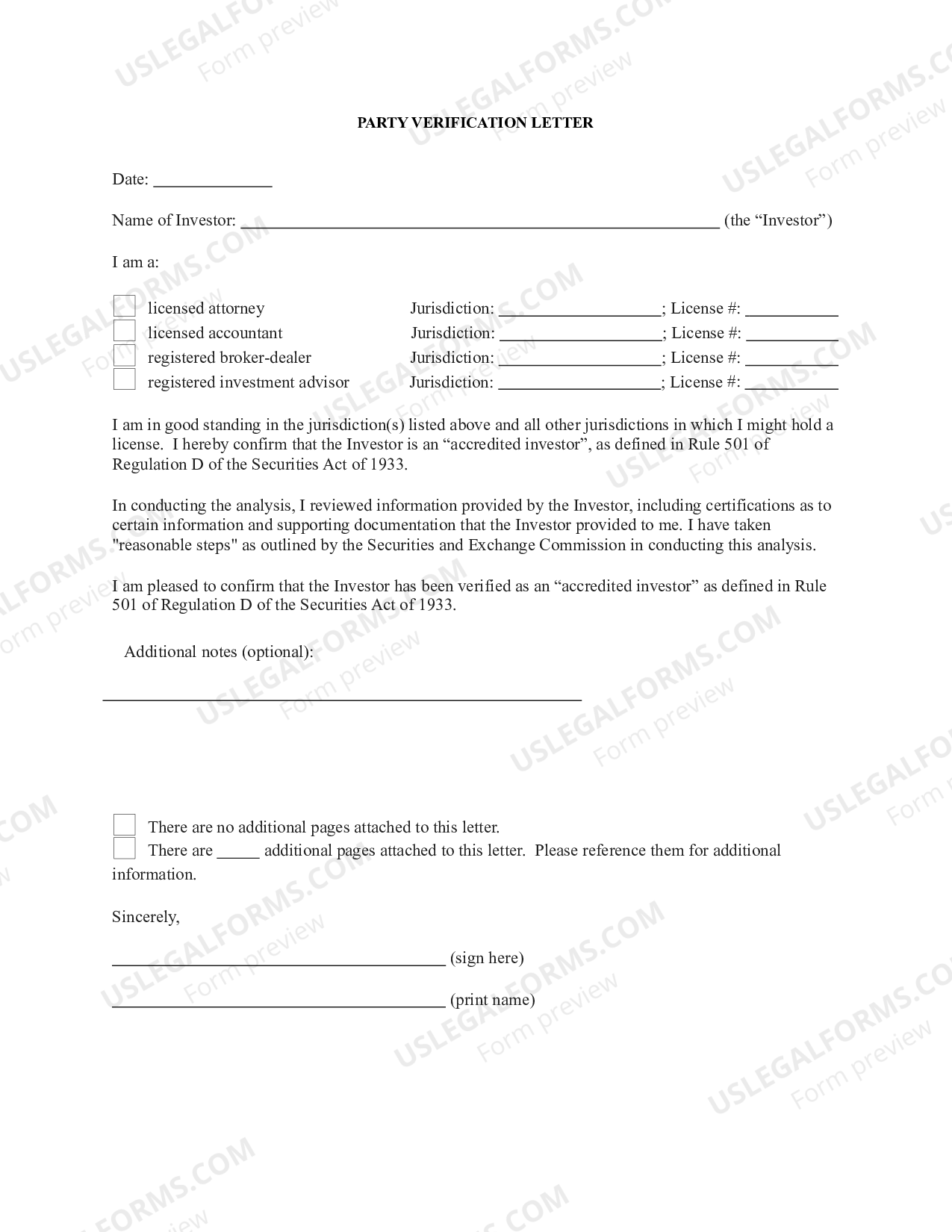 Party Verification Letter | US Legal Forms