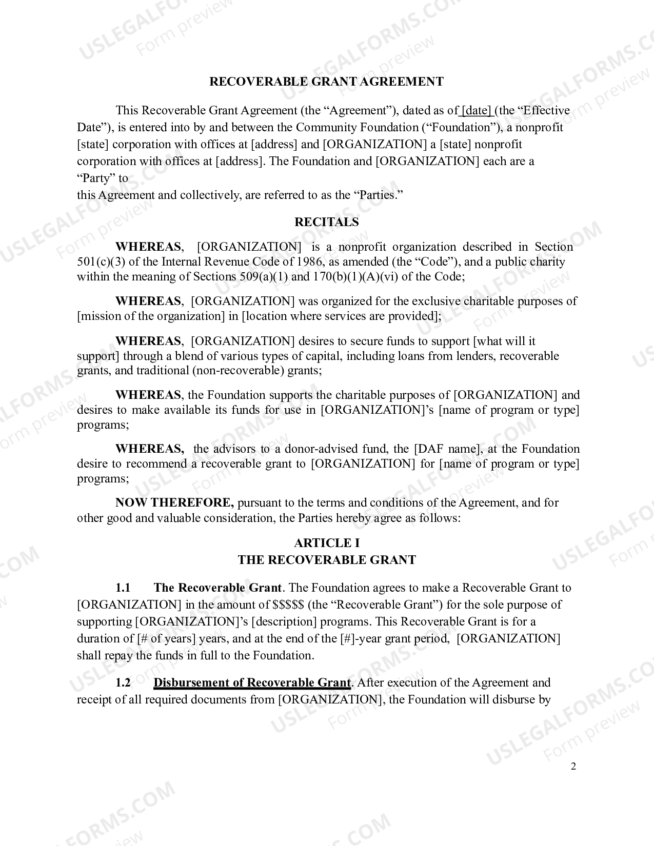 Recoverable Grant Agreement | US Legal Forms
