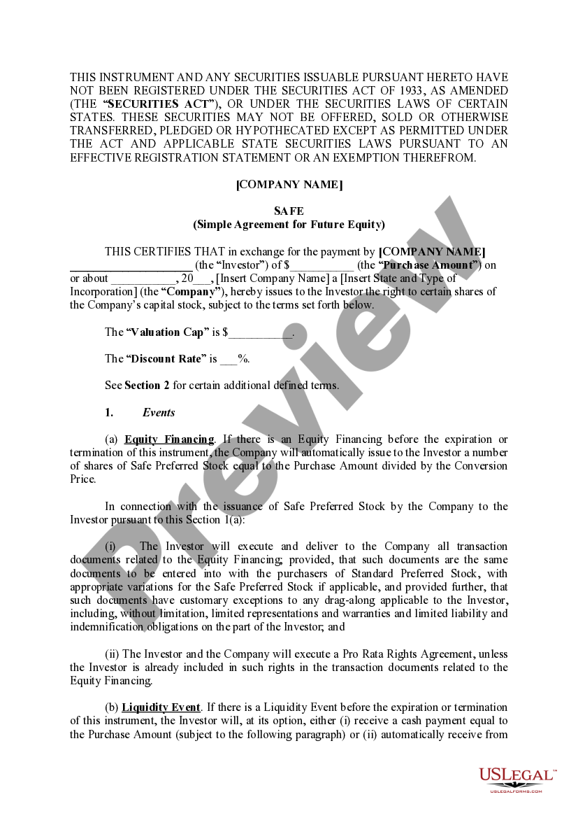 Montgomery Maryland Simple Agreement For Future Equity US Legal Forms