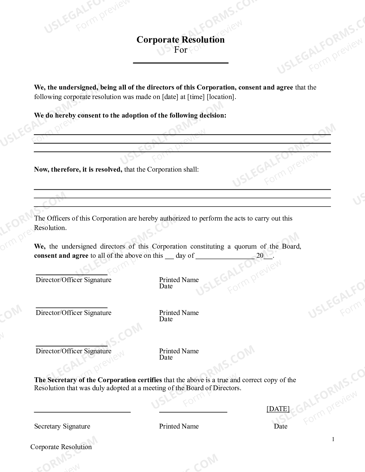 Corporate Resolution - Corporate Resolution | US Legal Forms
