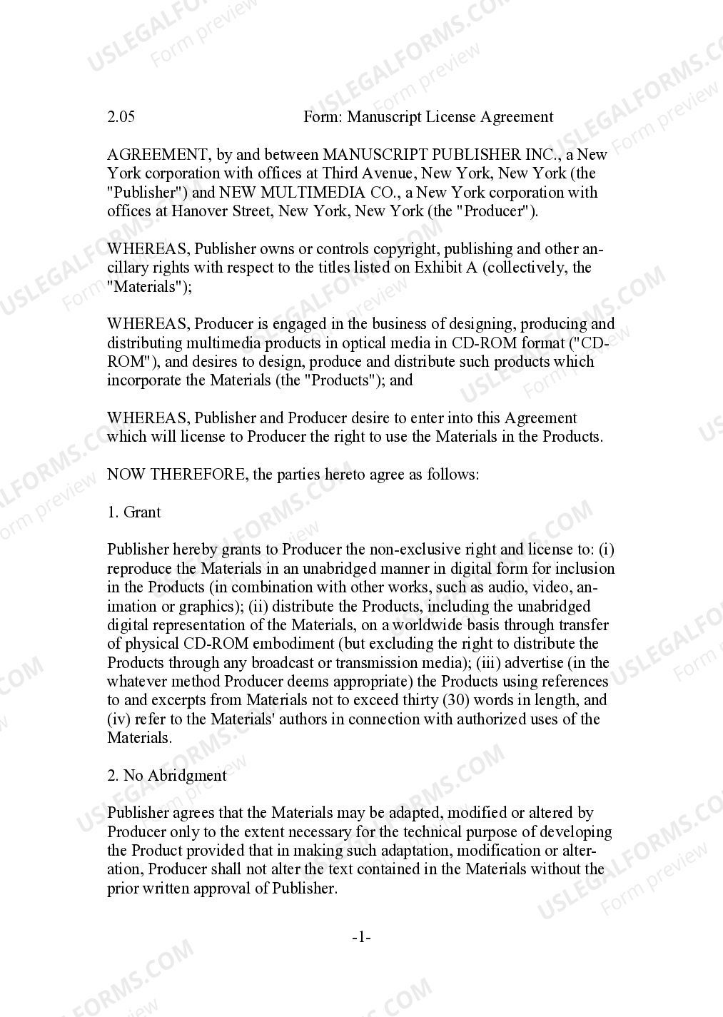 Manuscript License Agreement | US Legal Forms