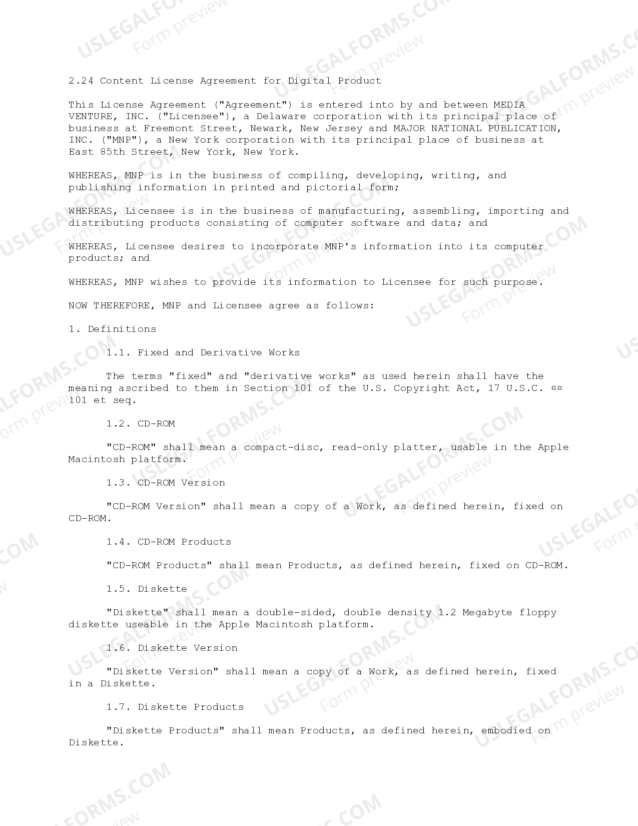 Content License Agreement for Digital Product | US Legal Forms