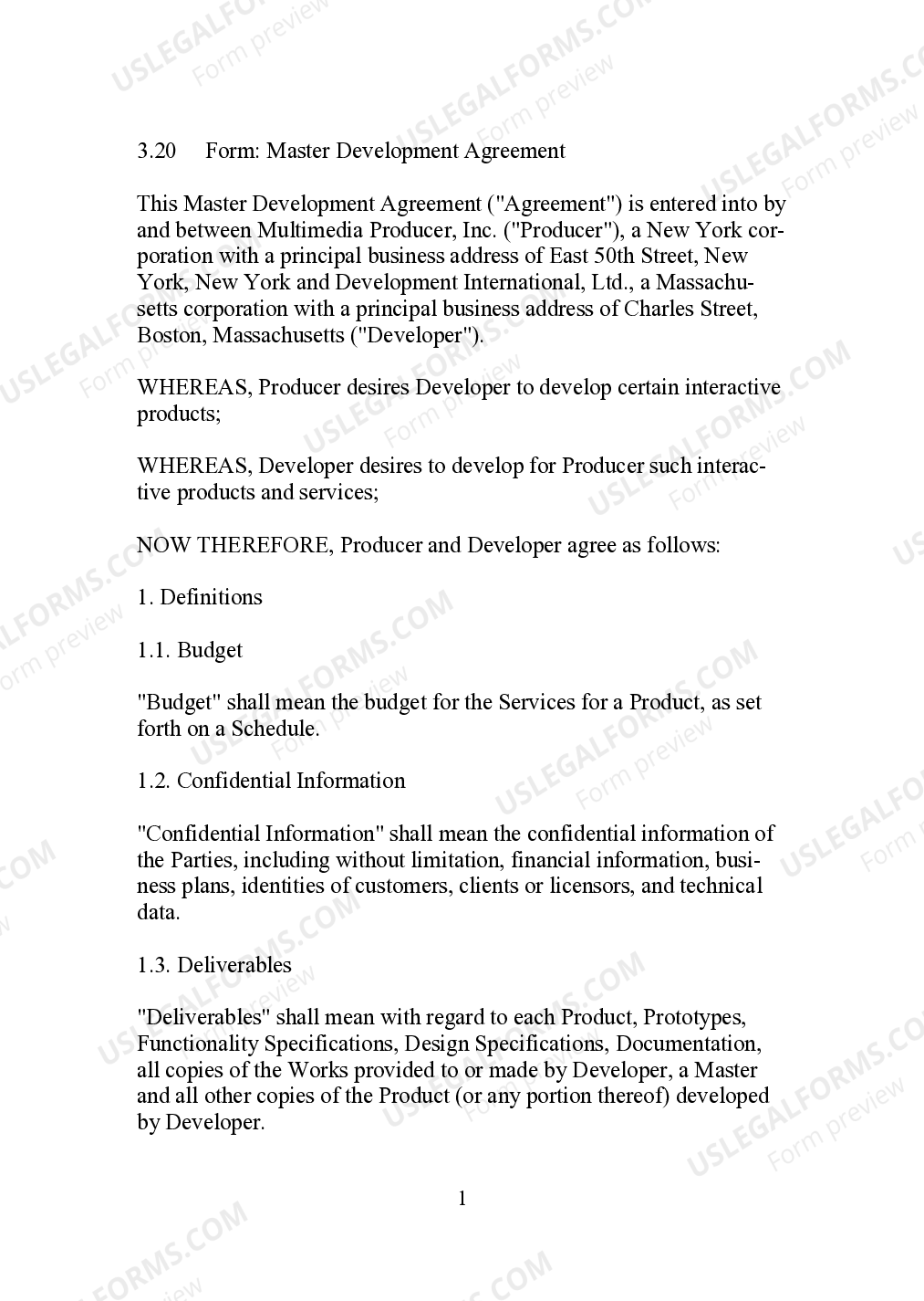 Master Development Agreement | US Legal Forms