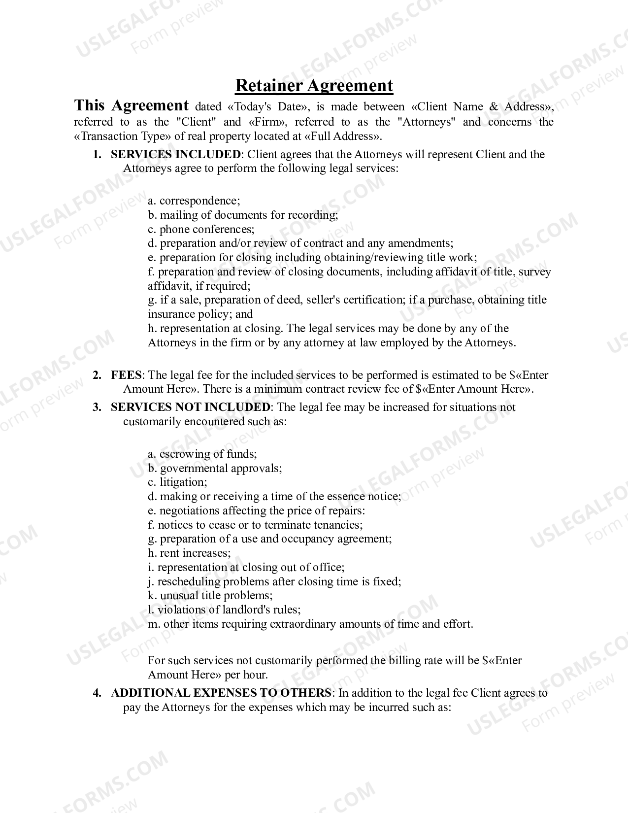 Retainer Agreement for Legal Services | US Legal Forms