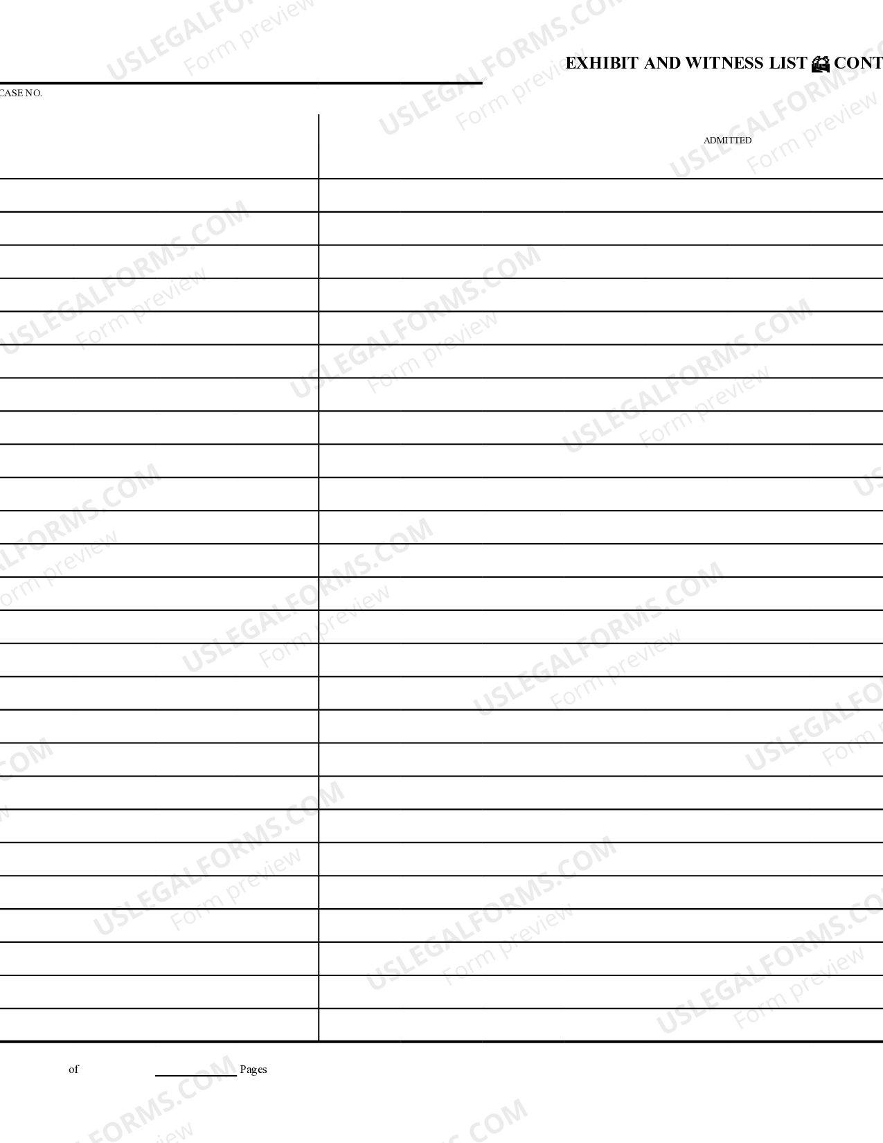 Exhibit and Witness List Continuation | US Legal Forms