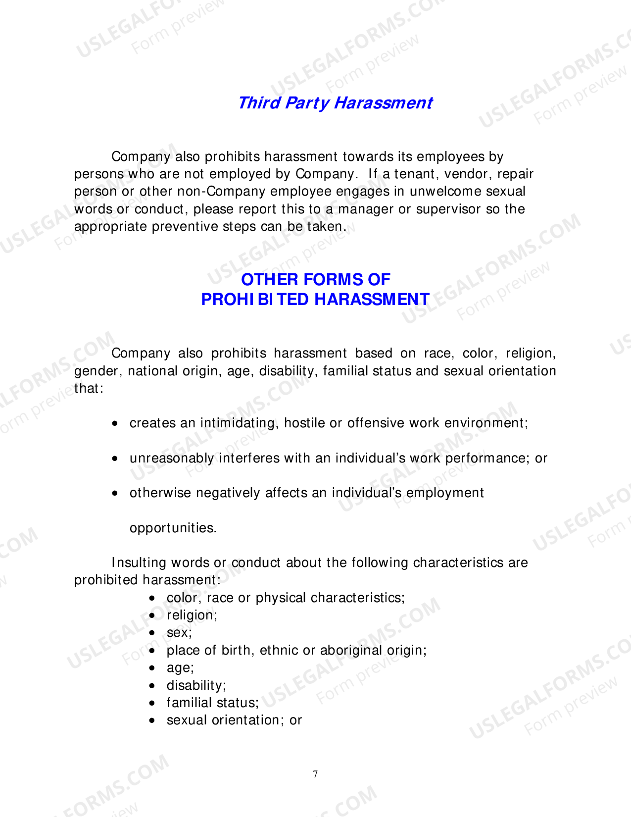 Employee - Company Harassment Policy - Workplace | US Legal Forms