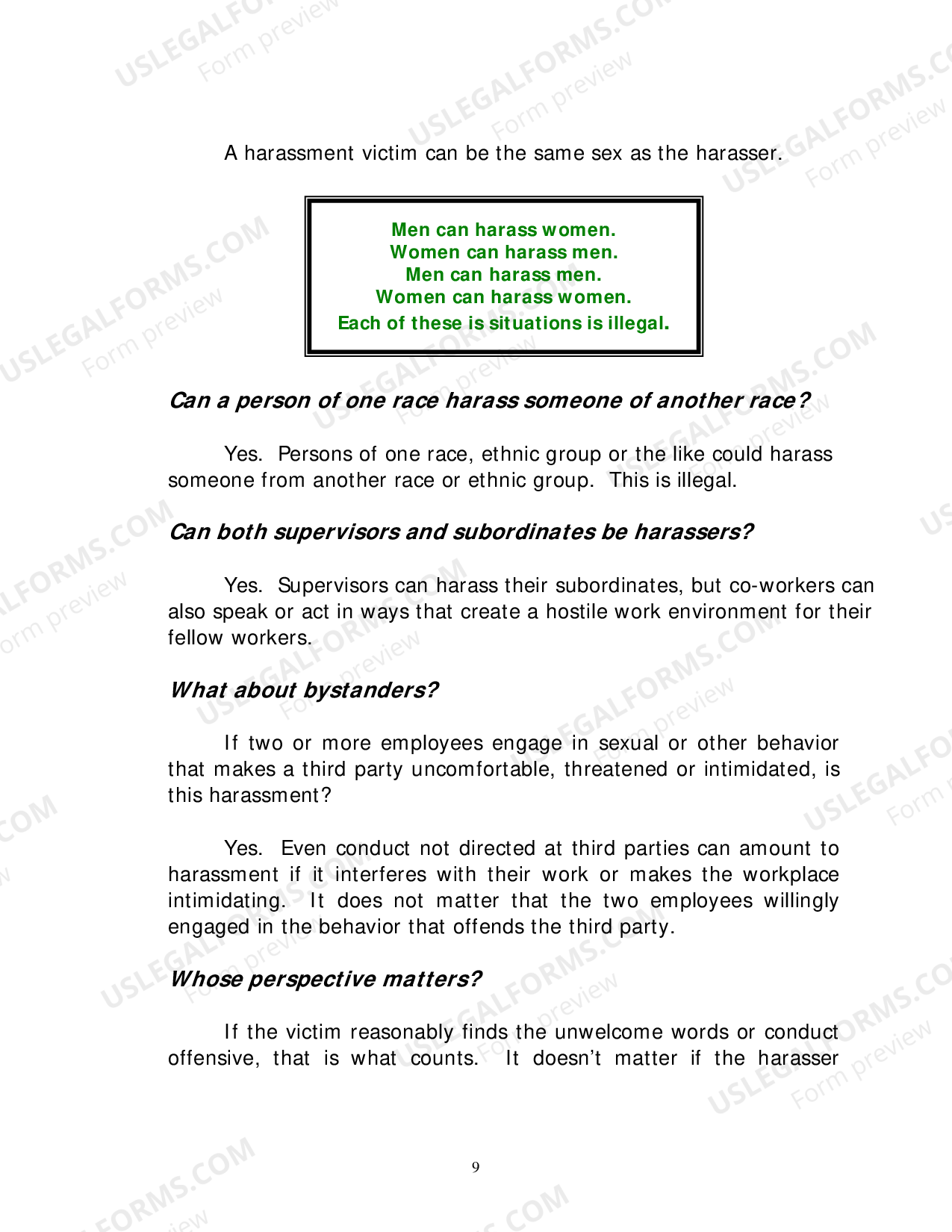 Employee - Company Harassment Policy - Workplace | US Legal Forms