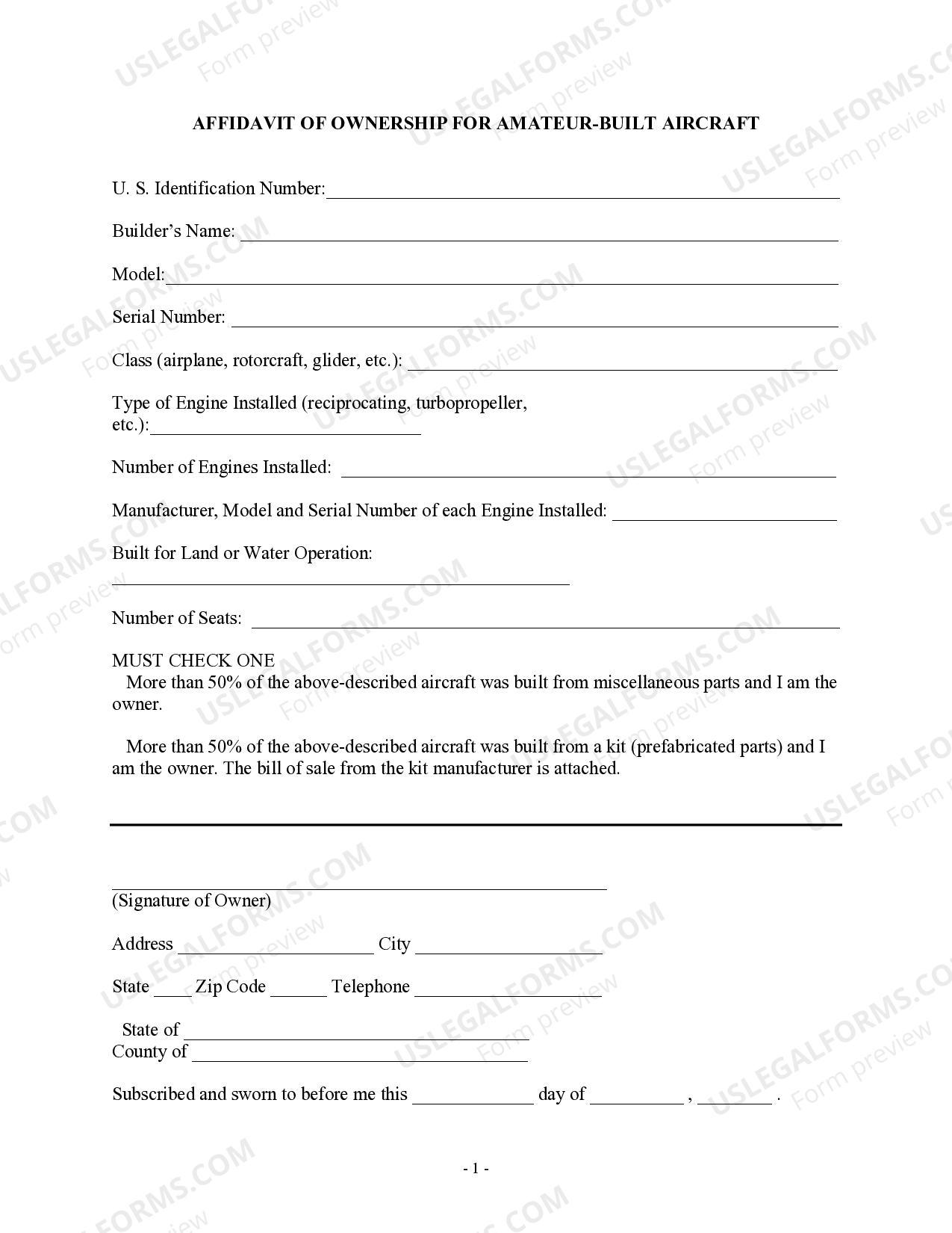 Aircraft Affidavit - Aircraft Transfer Of Ownership | US Legal Forms