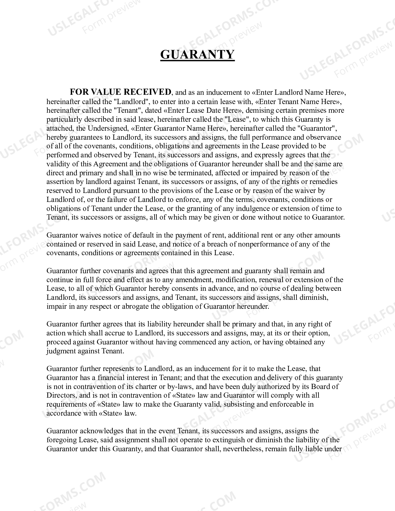 Guaranty Attachment to Lease | US Legal Forms