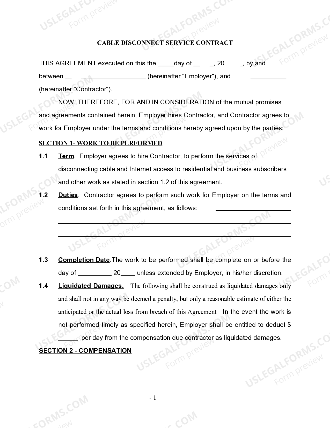 Rhode Island Cable Disconnect Service Contract - Self - Service ...