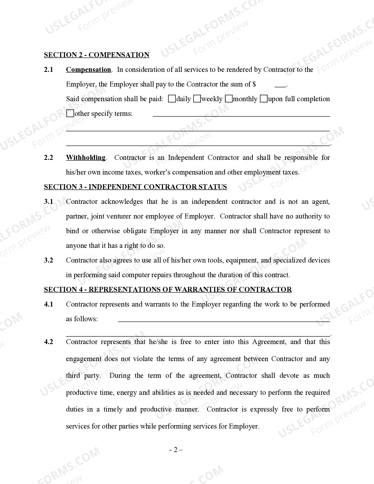 Computer Repairman Services Contract - Self-Employed - Computer Service ...