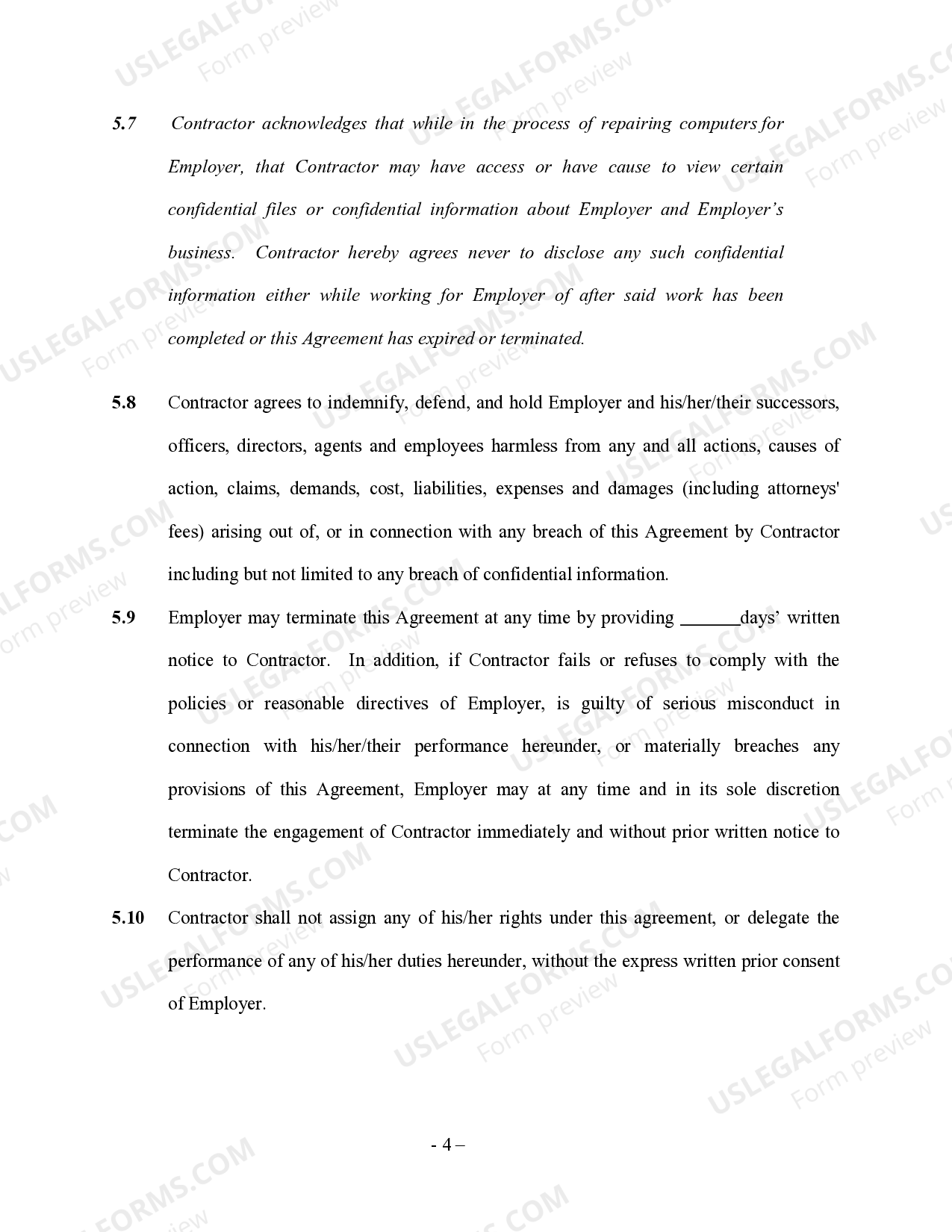 Kansas Computer Repairman Services Contract - Self-Employed - Computer ...