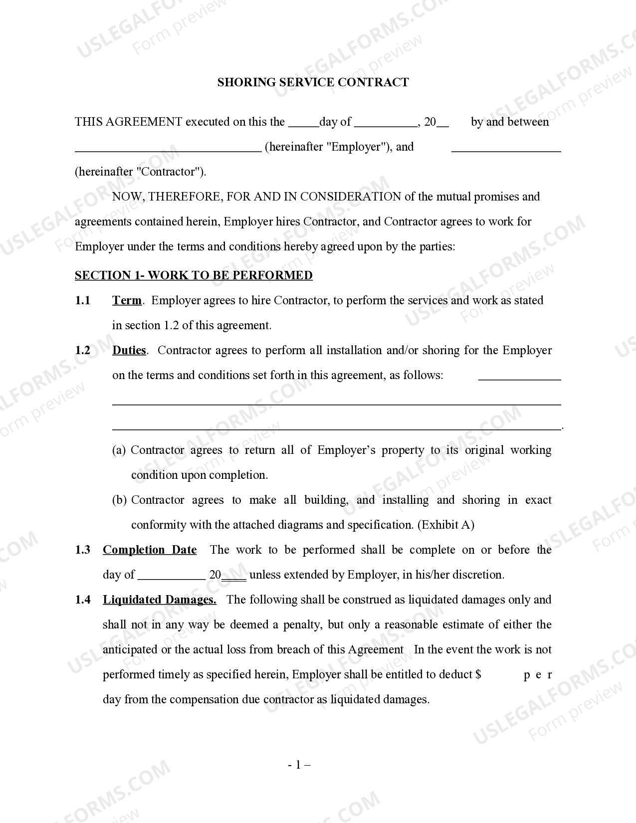 Arkansas Shoring Services Contract - Self-Employed | US Legal Forms