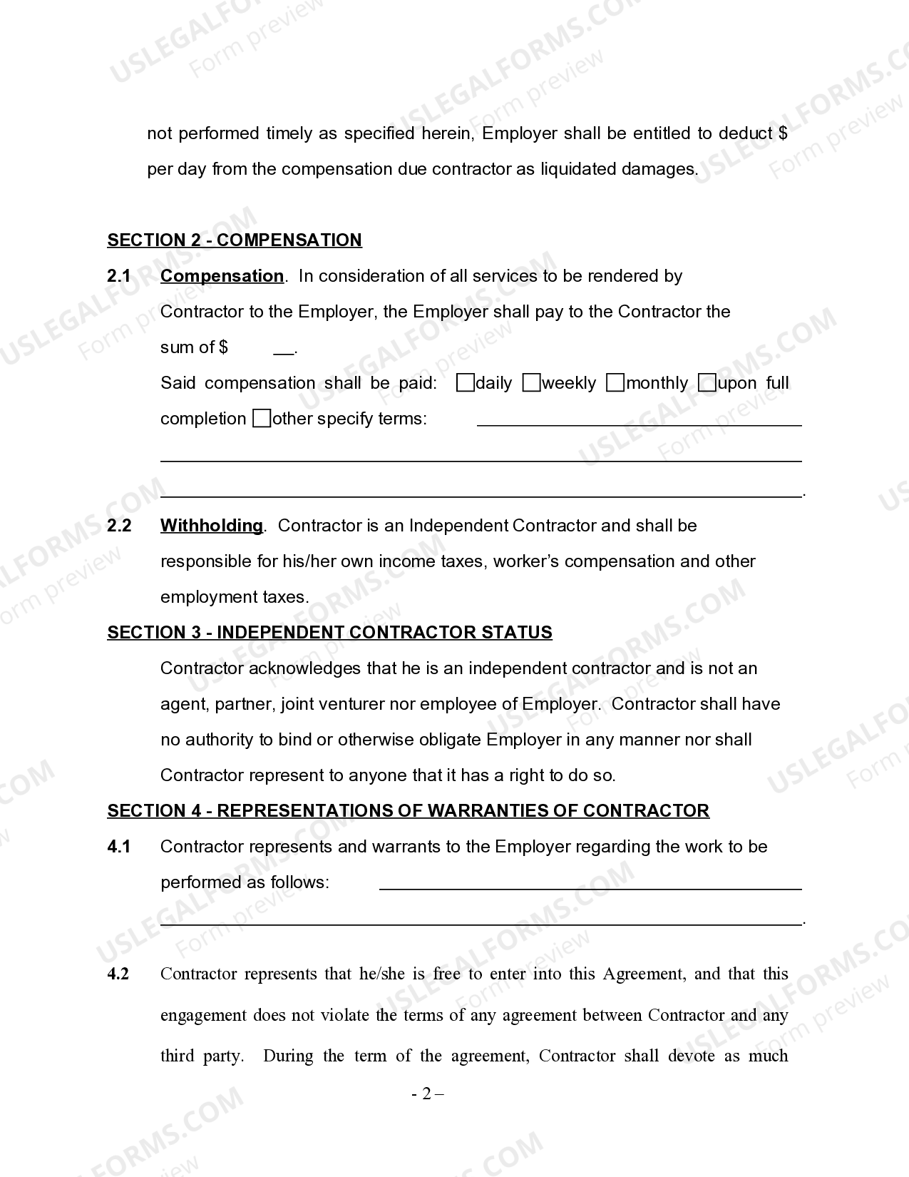 Oklahoma Pipeline Service Contract - Self-Employed | US Legal Forms
