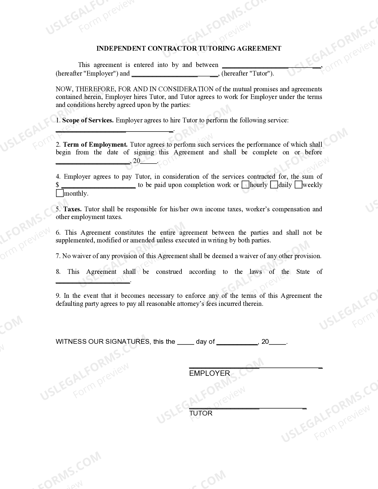 Mississippi Tutoring Agreement - Self-Employed Independent Contractor ...