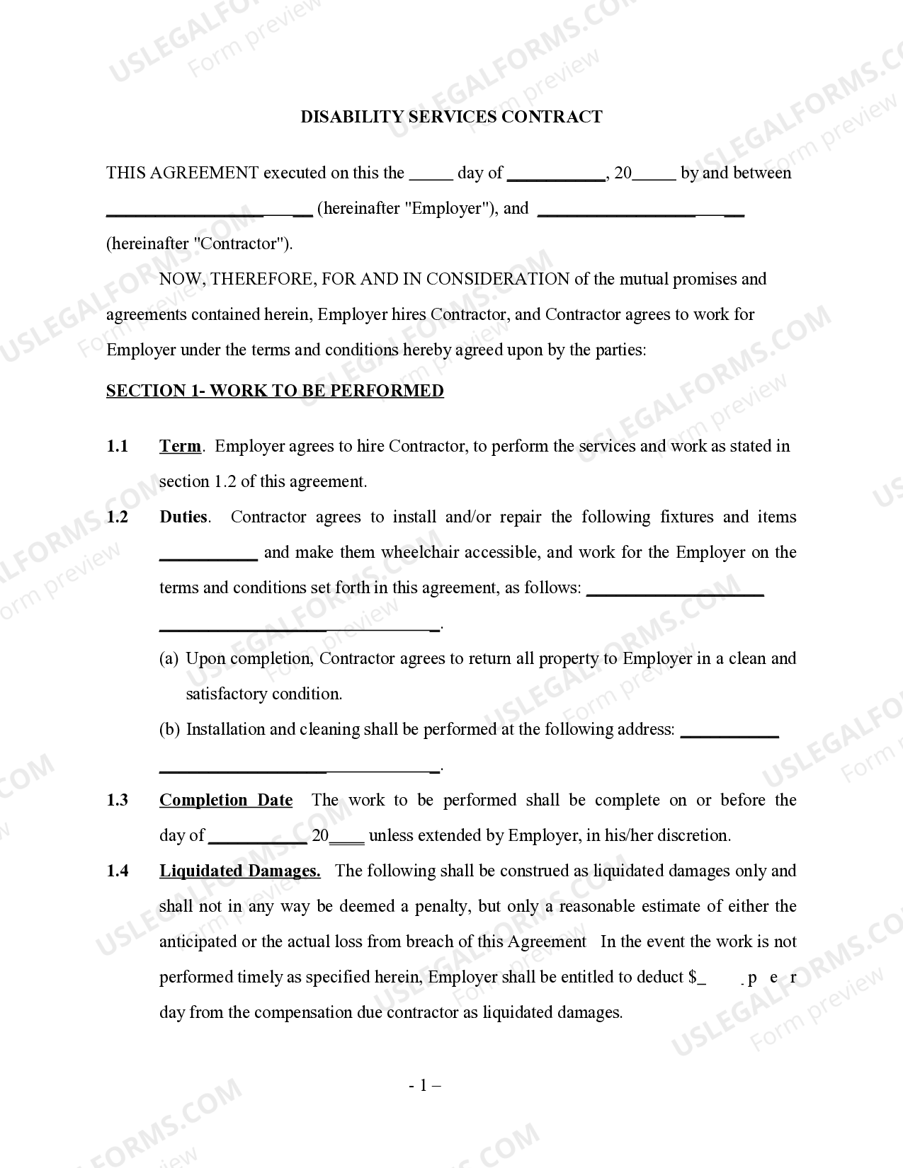 Arizona Disability Services Contract - Self-Employed - Disability Self ...