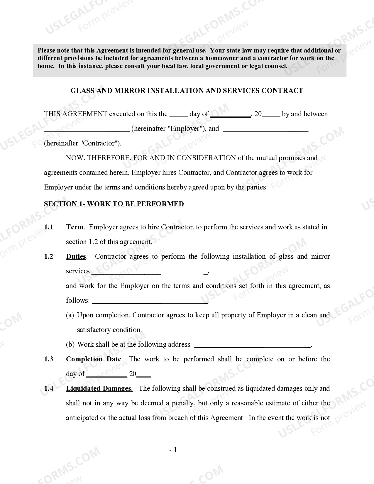 Montana Glass And Mirror Installation And Services Contract - Self ...