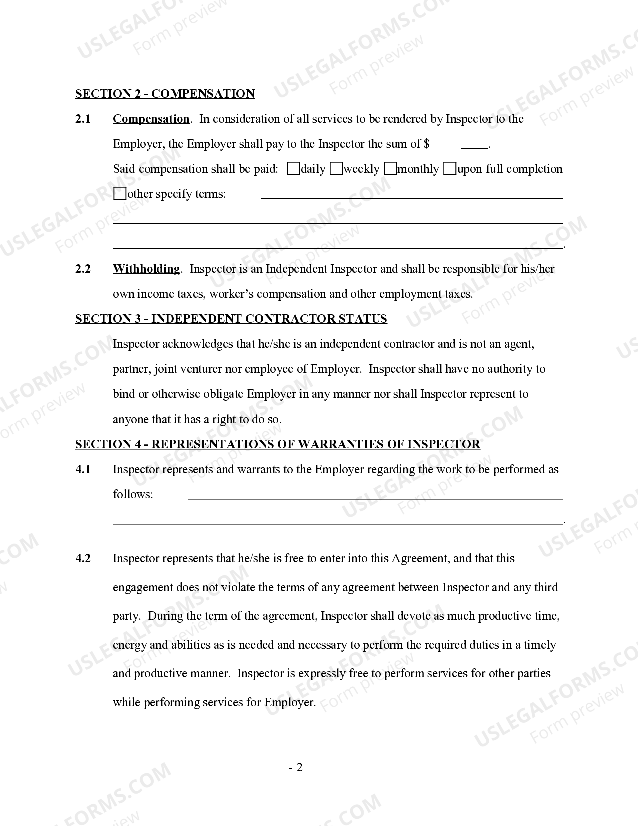 Home Inspection Services Contract - Self-Employed | US Legal Forms