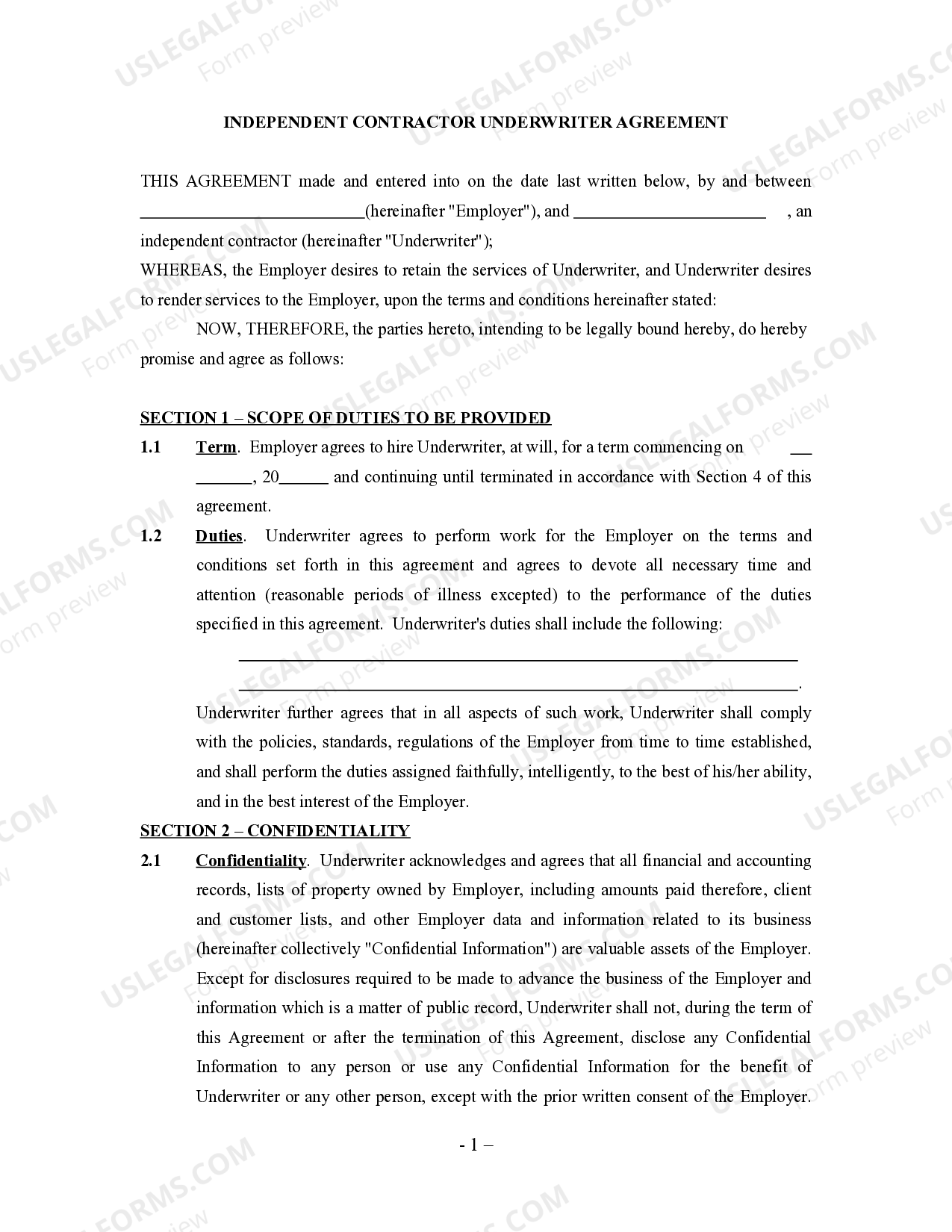 Underwriter Agreement - Self - Underwriter Agreement | US Legal Forms