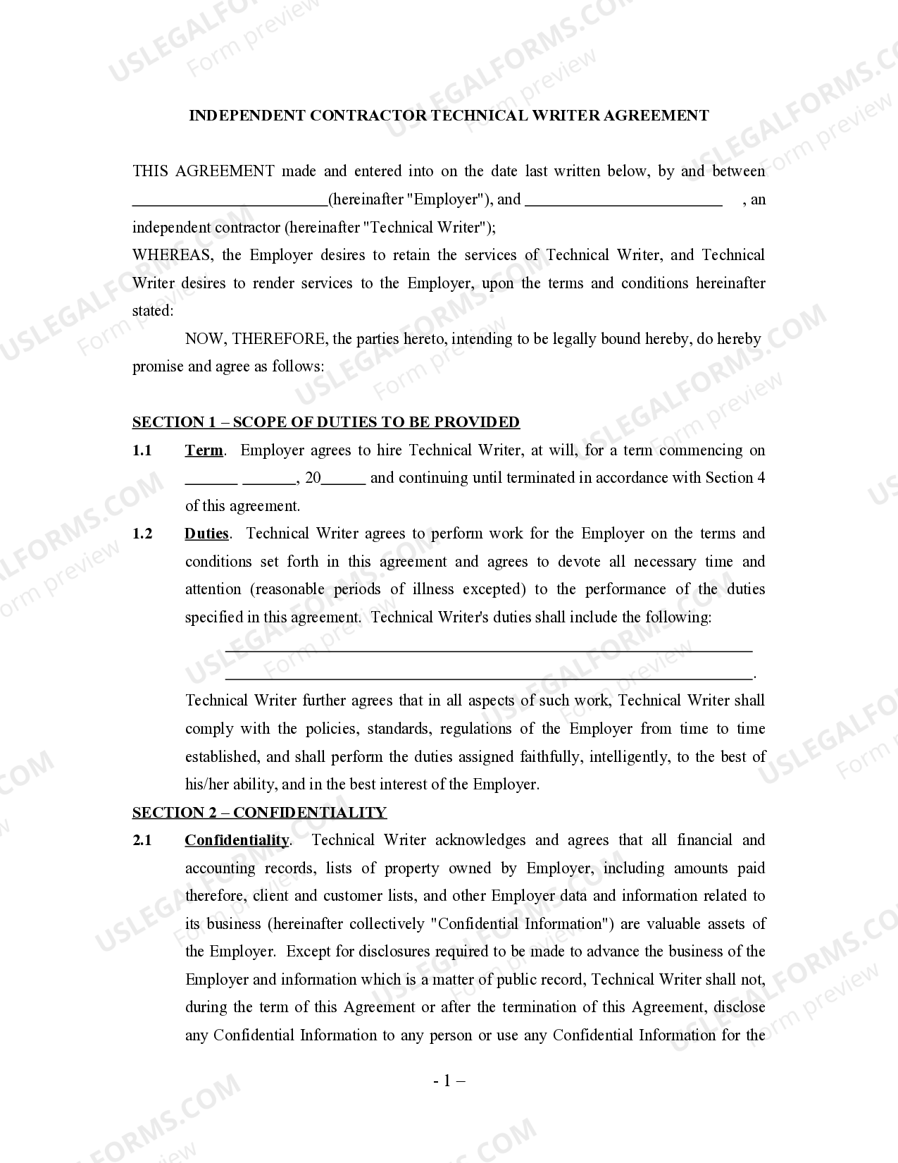 South Dakota Technical Writer Agreement - Self-Employed Independent ...