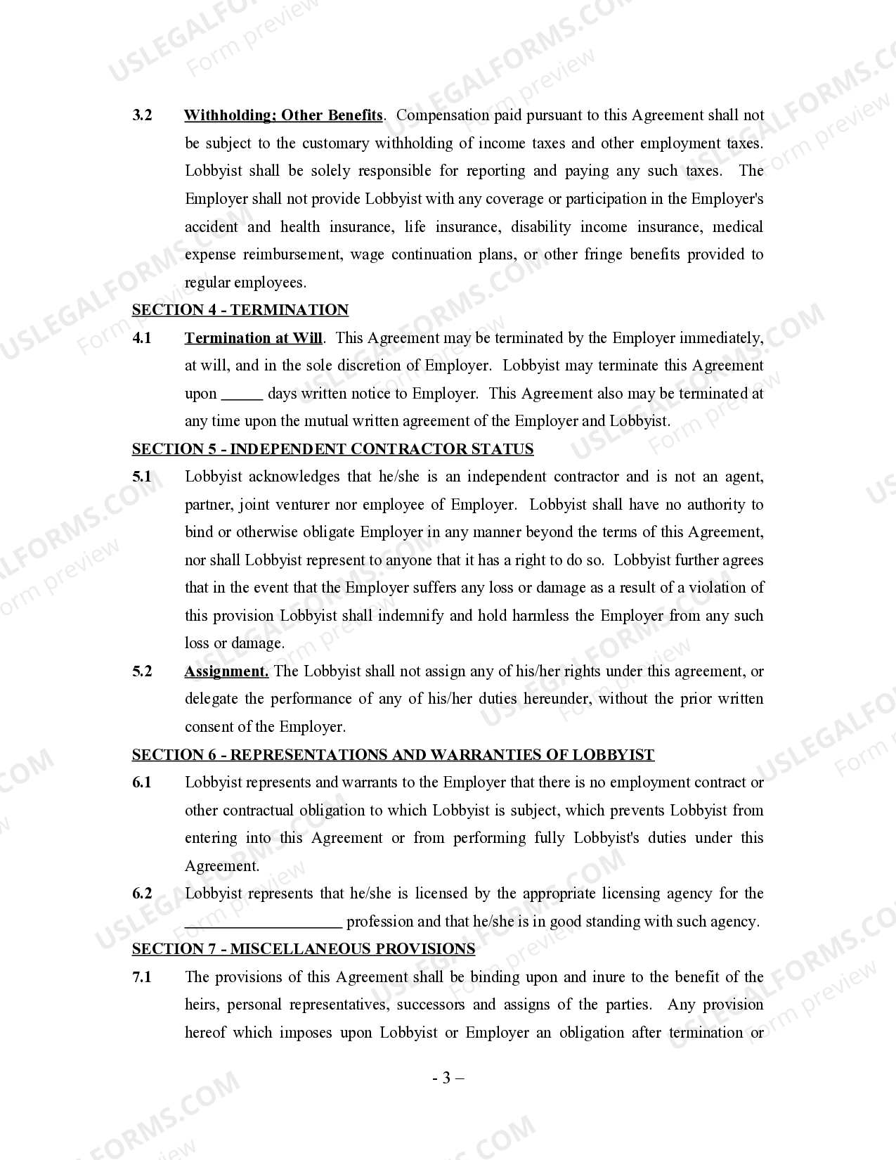 Rhode Island Lobbyist Agreement - Self-Employed Independent Contractor ...