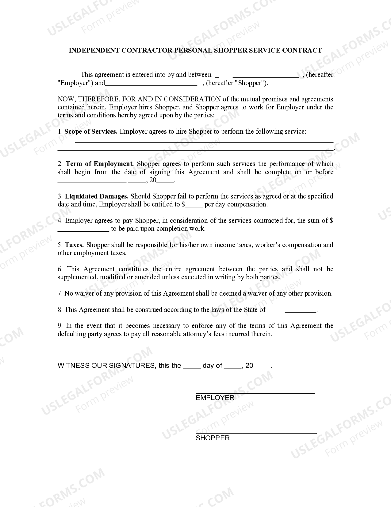 Hawaii Personal Shopper Services Contract - Self - Independent ...