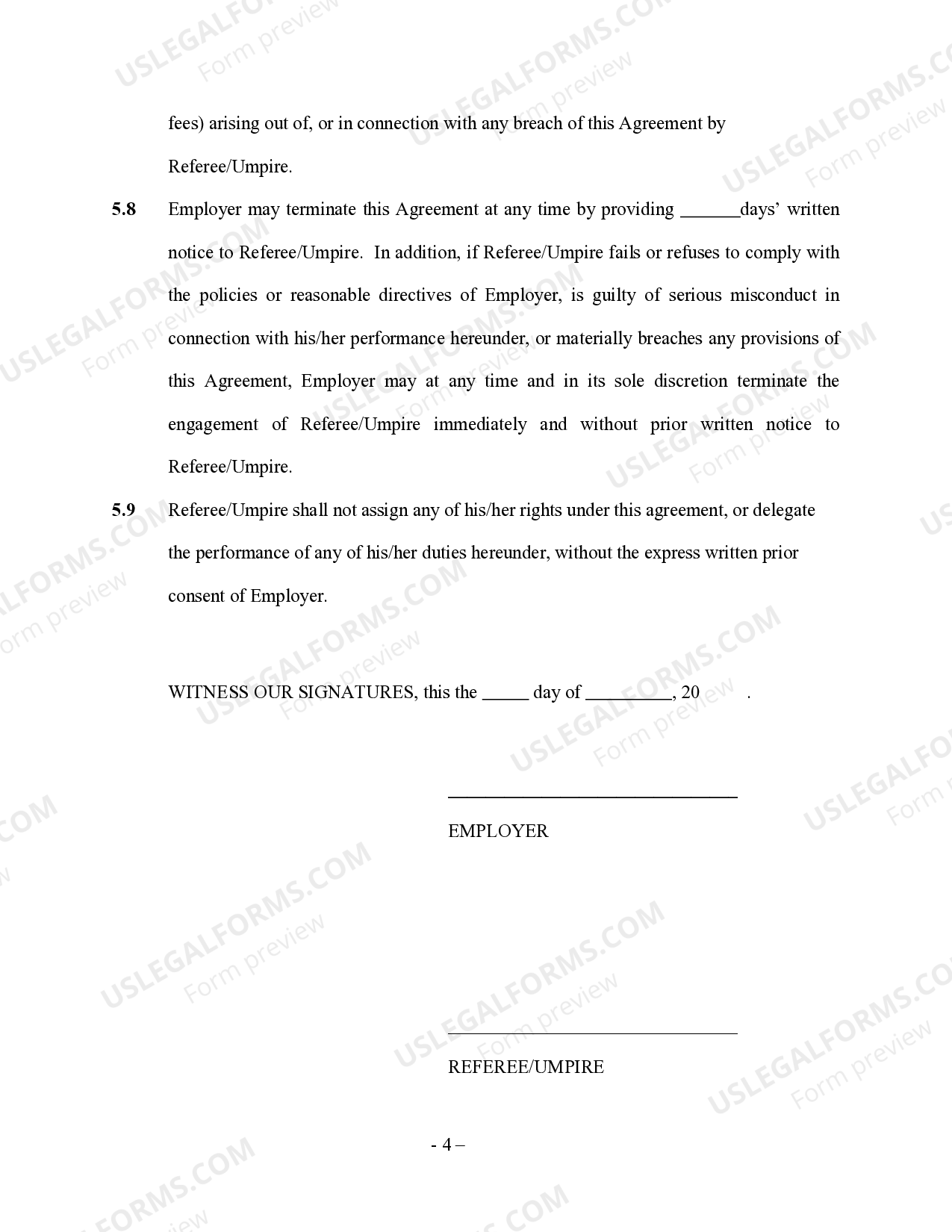 Connecticut Self-Employed Referee Or Umpire Employment Contract ...